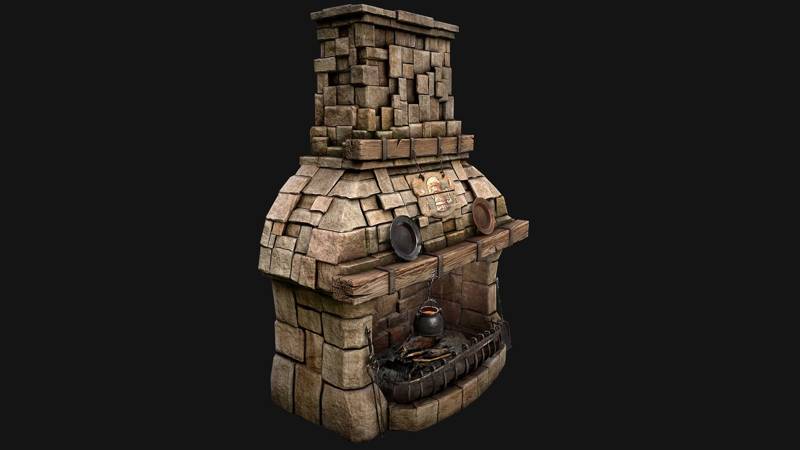 Medieval Fireplace - 3D Model by Dereza