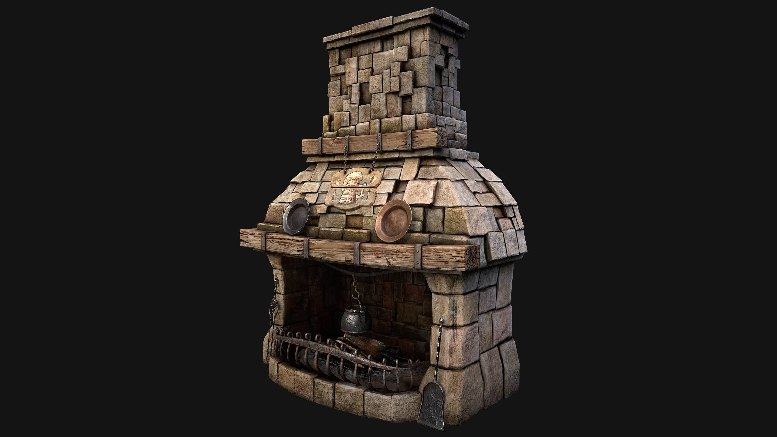 Medieval Fireplace - 3D Model by Dereza