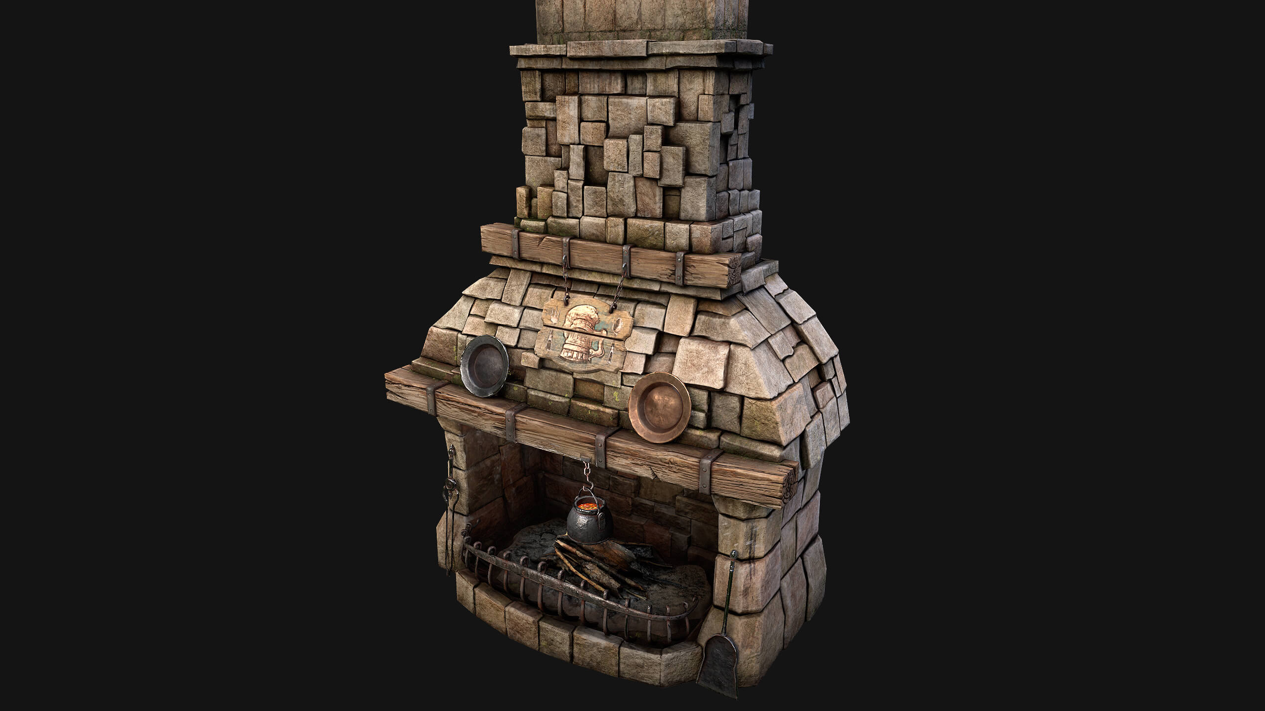 Medieval Fireplace Chimney - 3D Model by Dereza