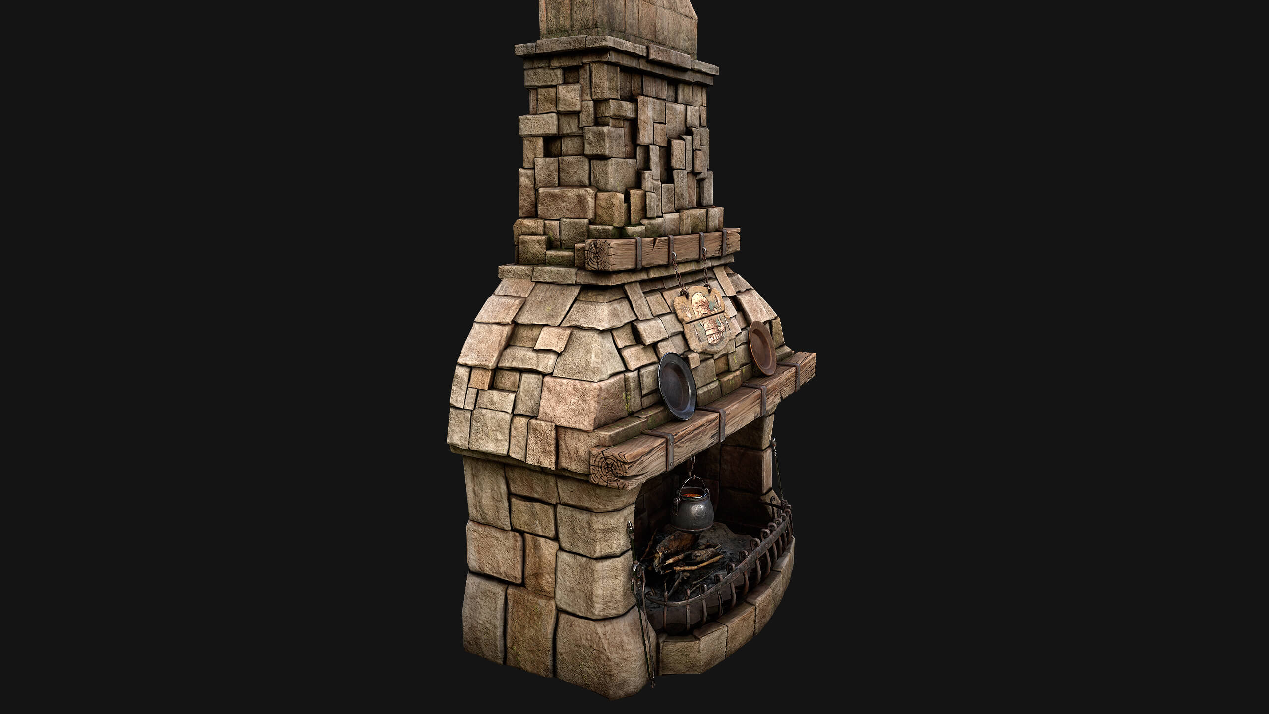 Medieval Fireplace Chimney - 3D Model by Dereza