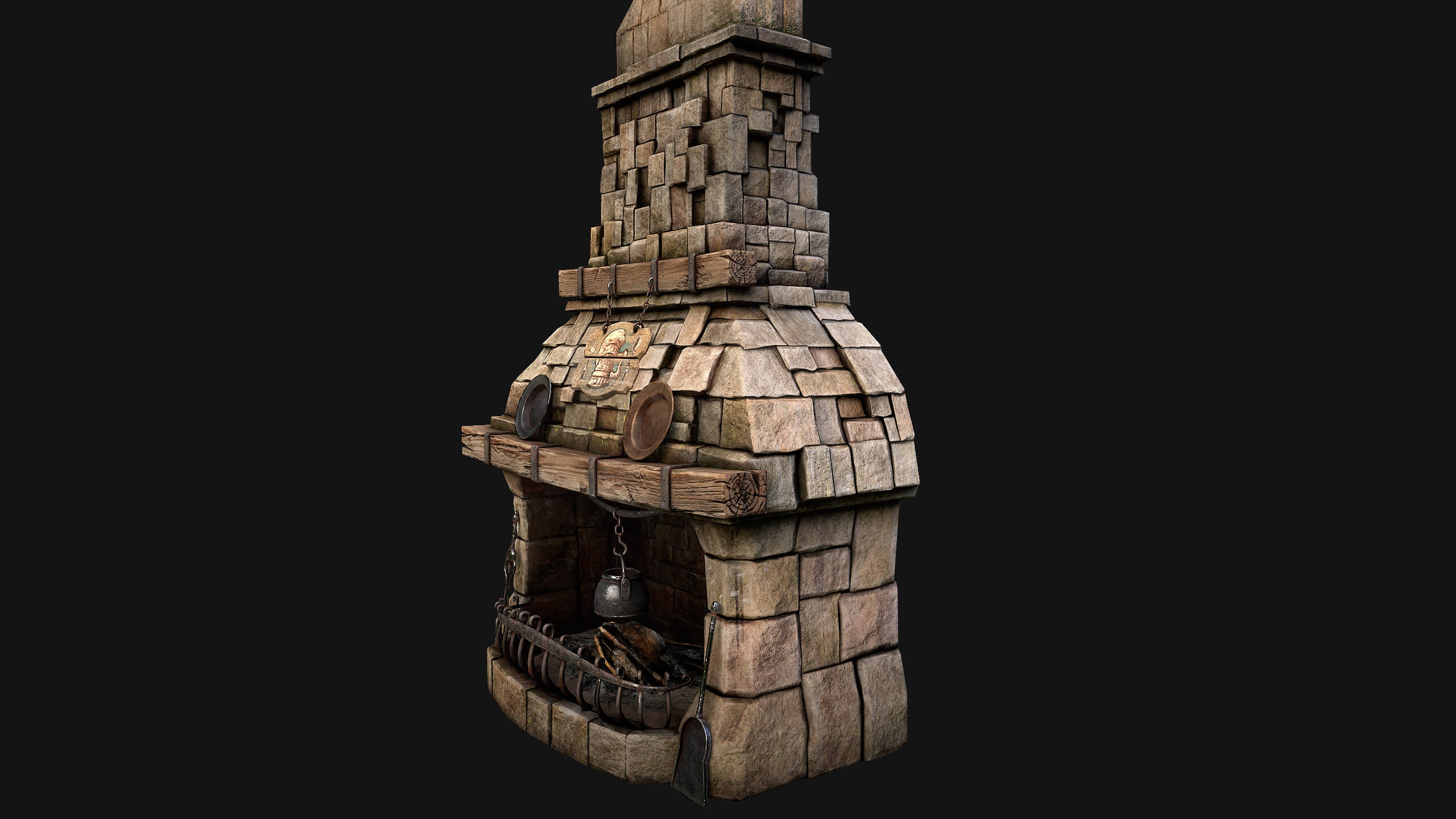 Medieval Fireplace Chimney - 3D Model by Dereza