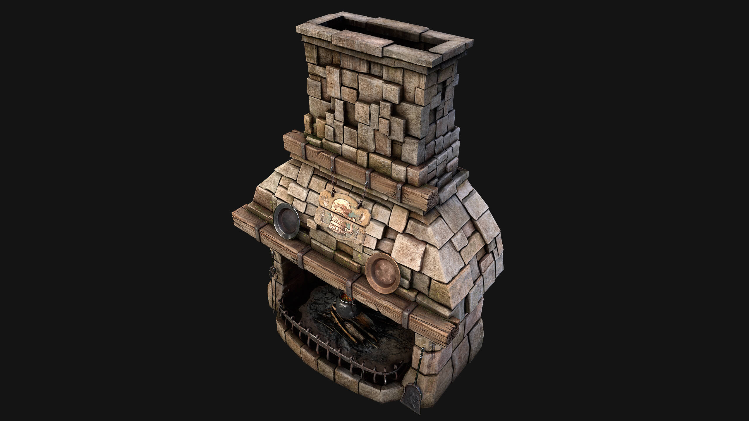 Medieval Fireplace Chimney - 3D Model by Dereza
