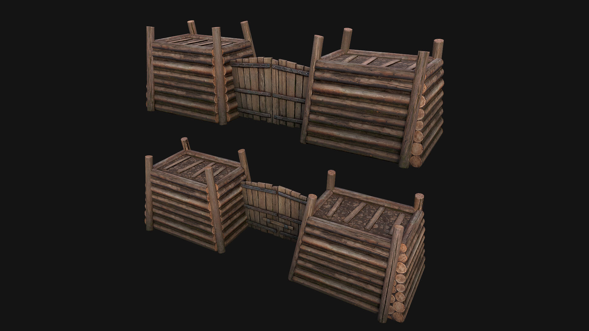 Medieval Fortress Gate With Wooden Wall - 3D Model by Dereza