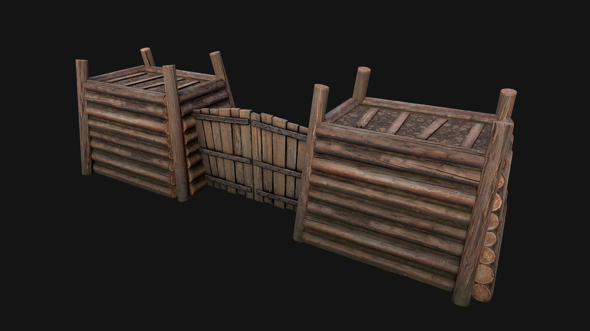 Medieval Fortress Gate With Wooden Wall - 3D Model by Dereza