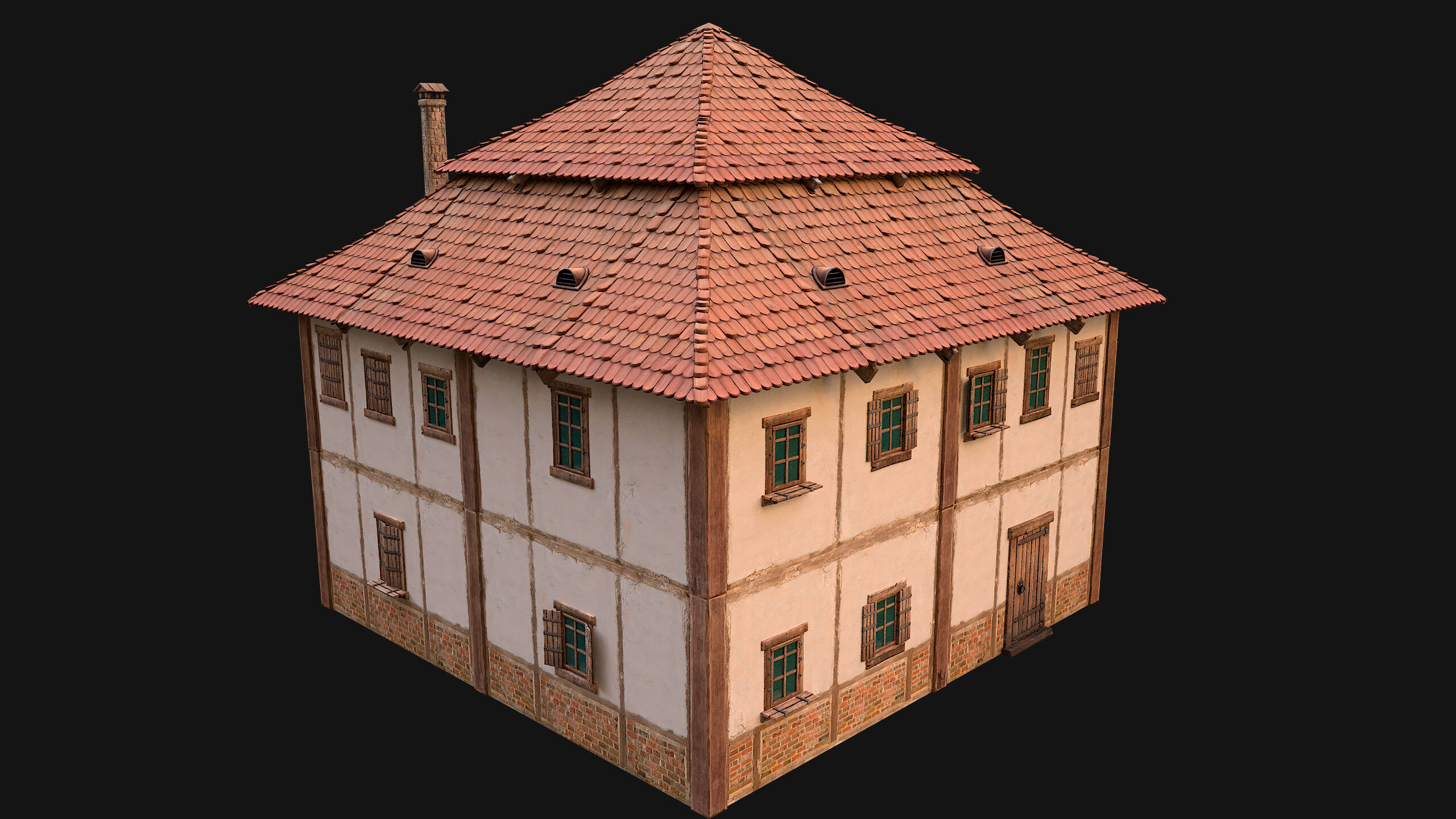 Medieval Two Story House - 3D Model by Dereza