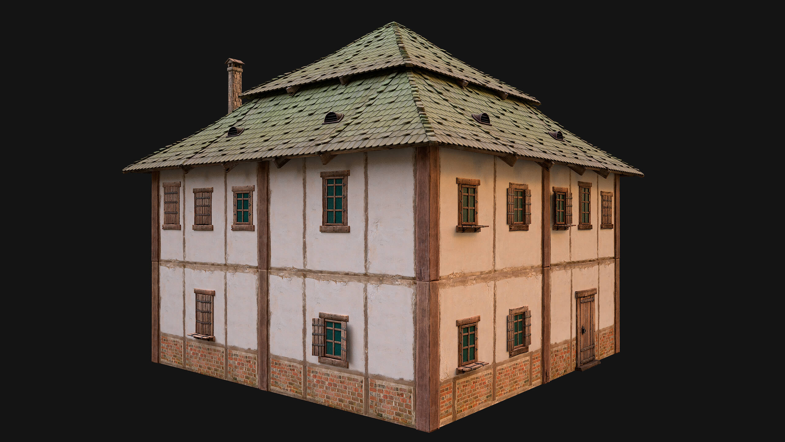 Medieval Two Story House - 3D Model by Dereza