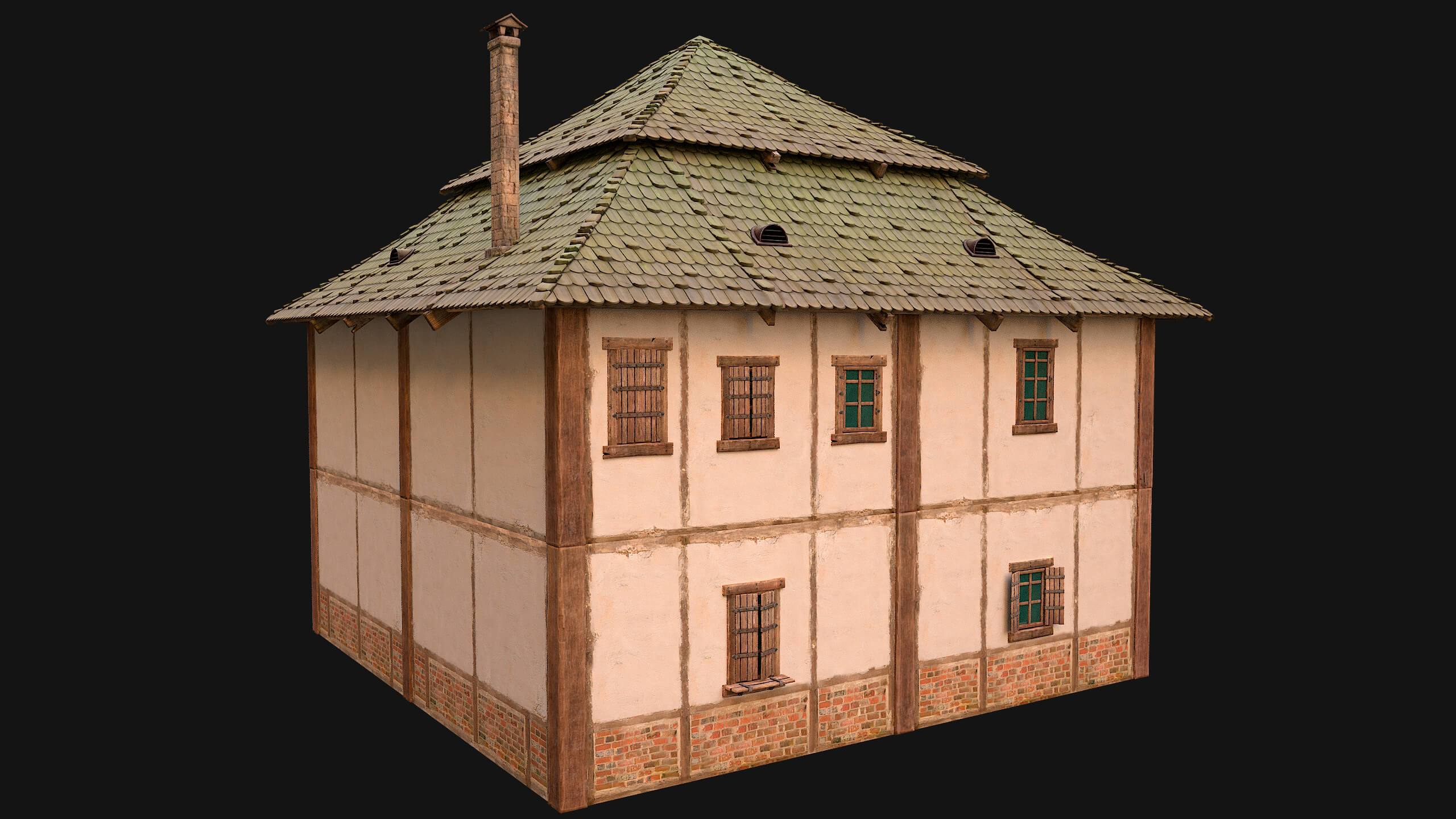 Medieval Two Story House - 3D Model by Dereza