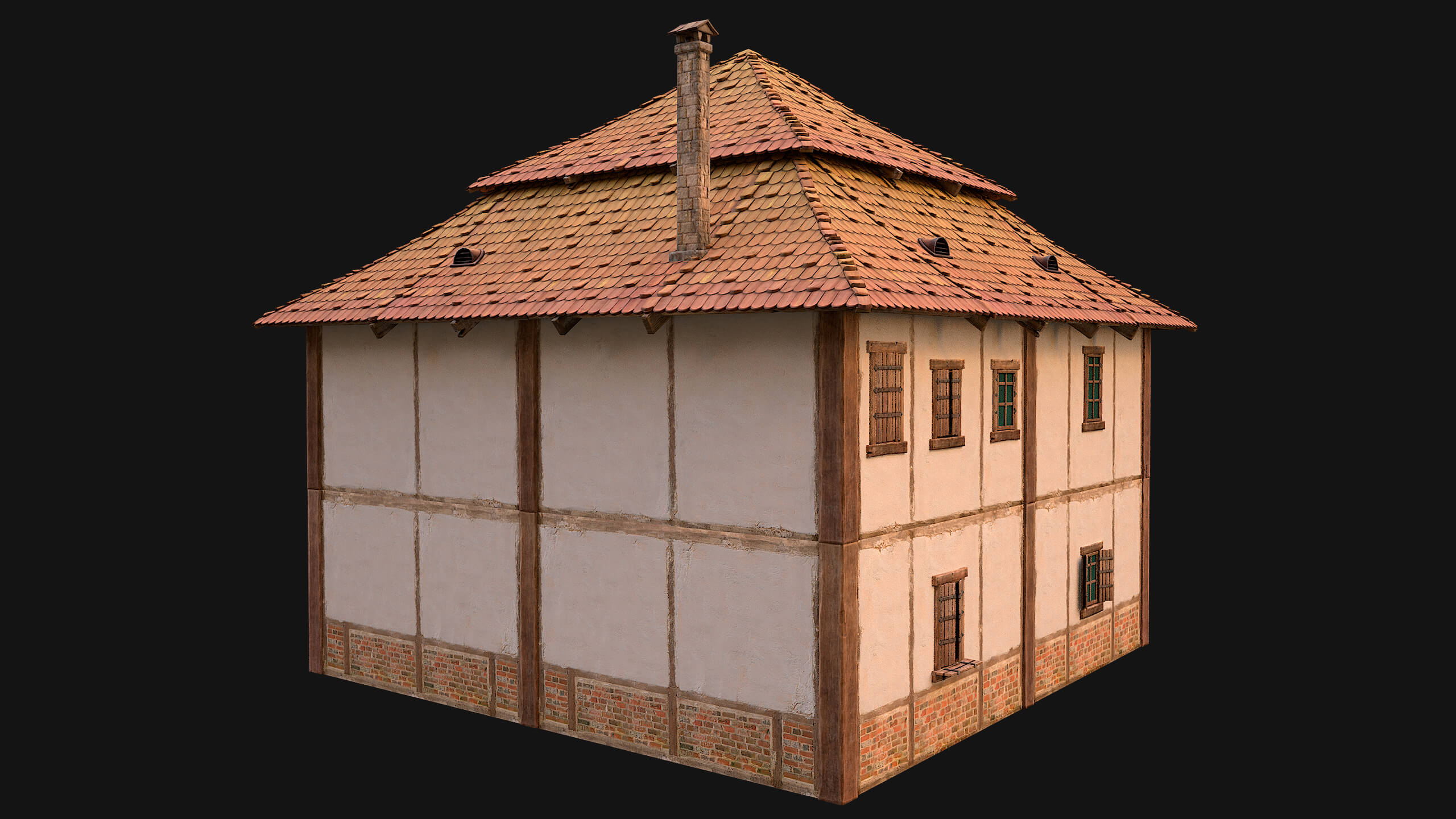 Medieval Two Story House - 3D Model by Dereza