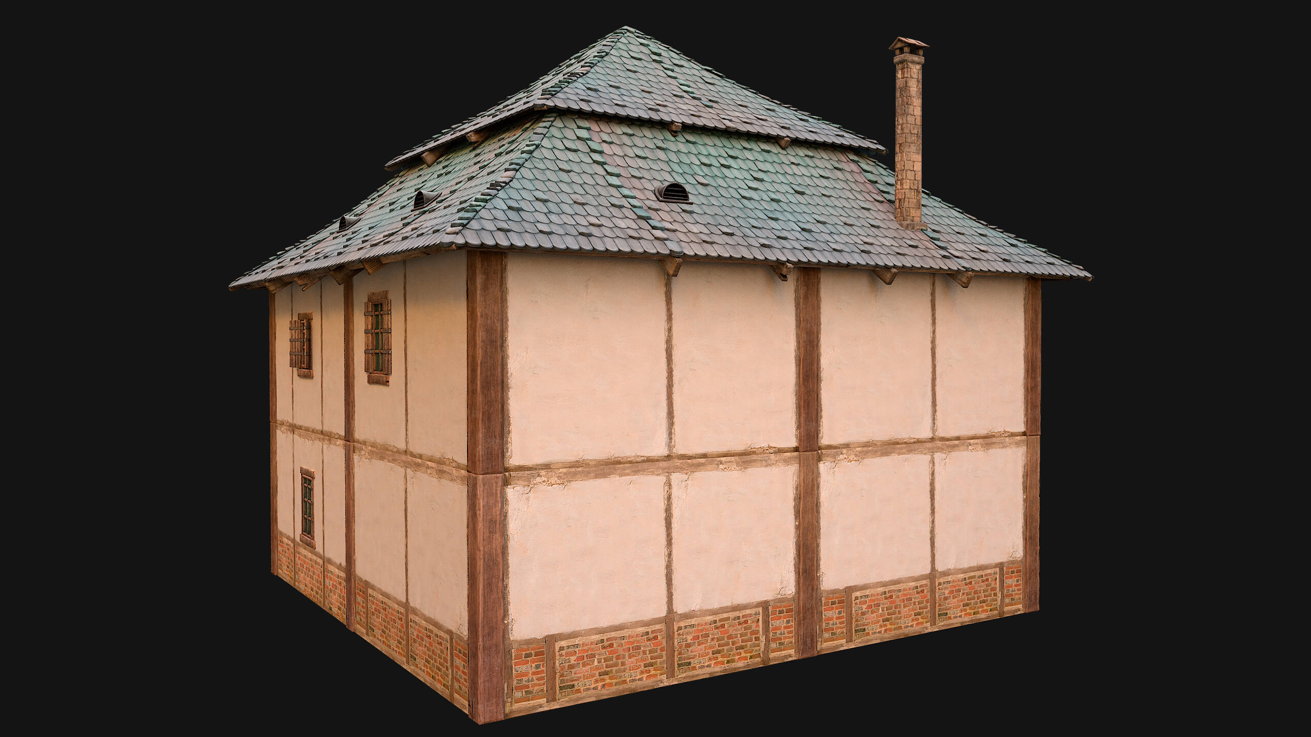 Medieval Two Story House - 3D Model by Dereza