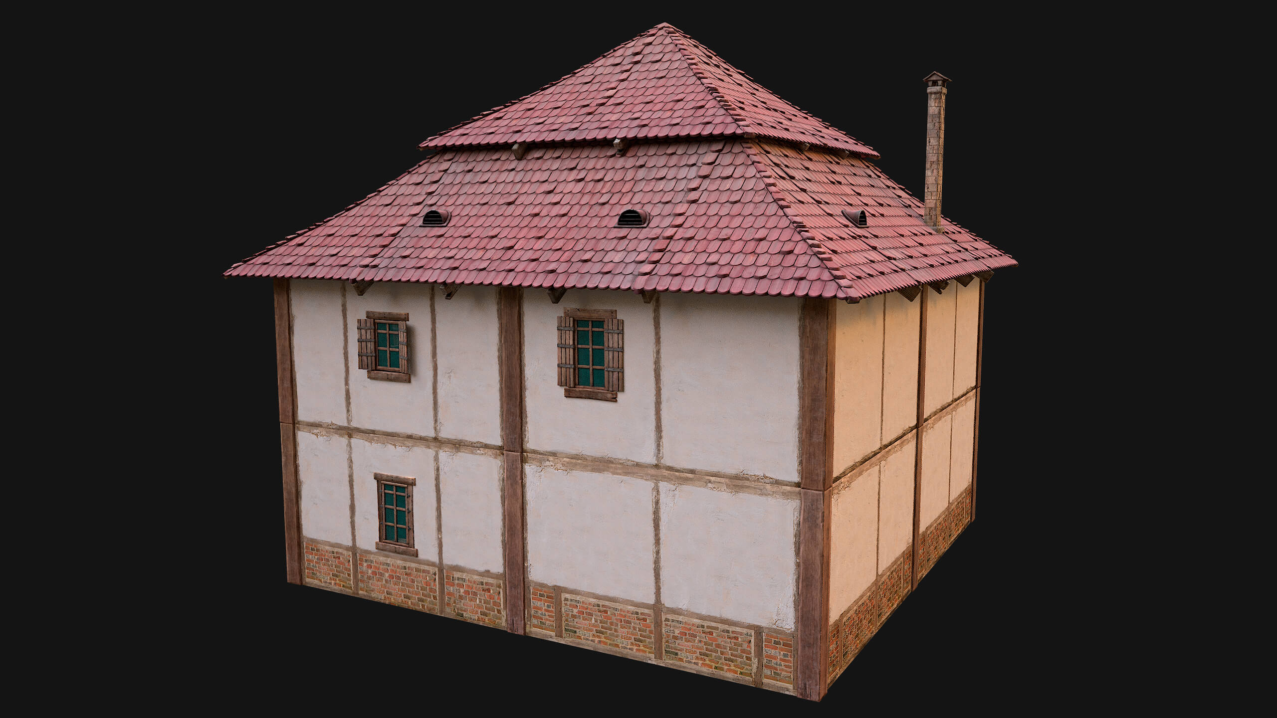 Medieval Two Story House - 3D Model by Dereza