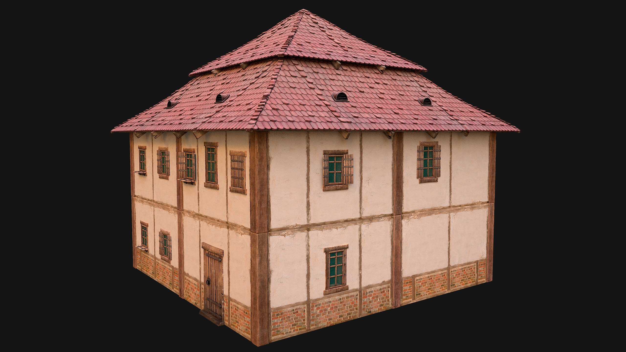 Medieval Two Story House - 3D Model by Dereza
