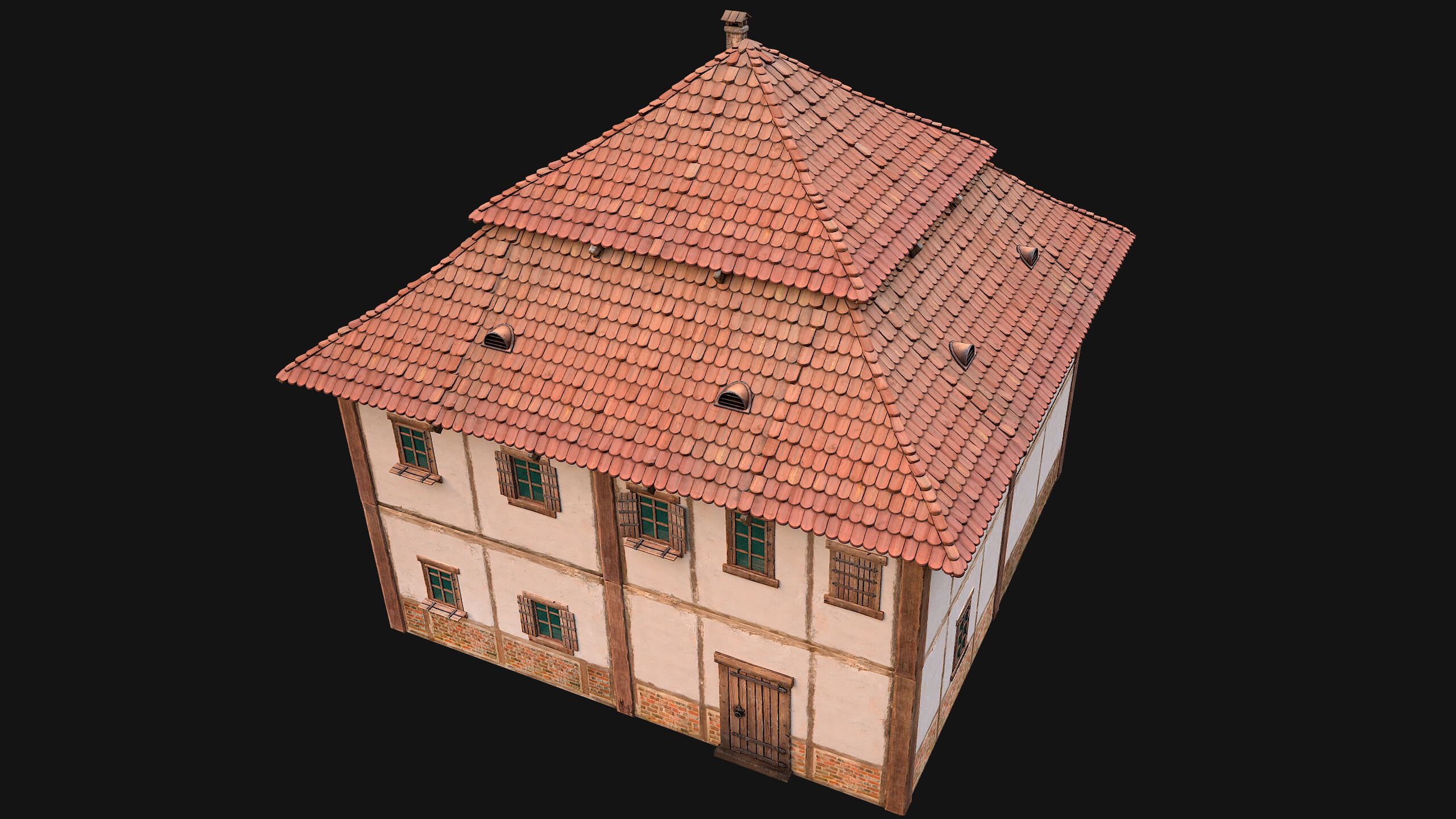 Medieval Two Story House - 3D Model by Dereza