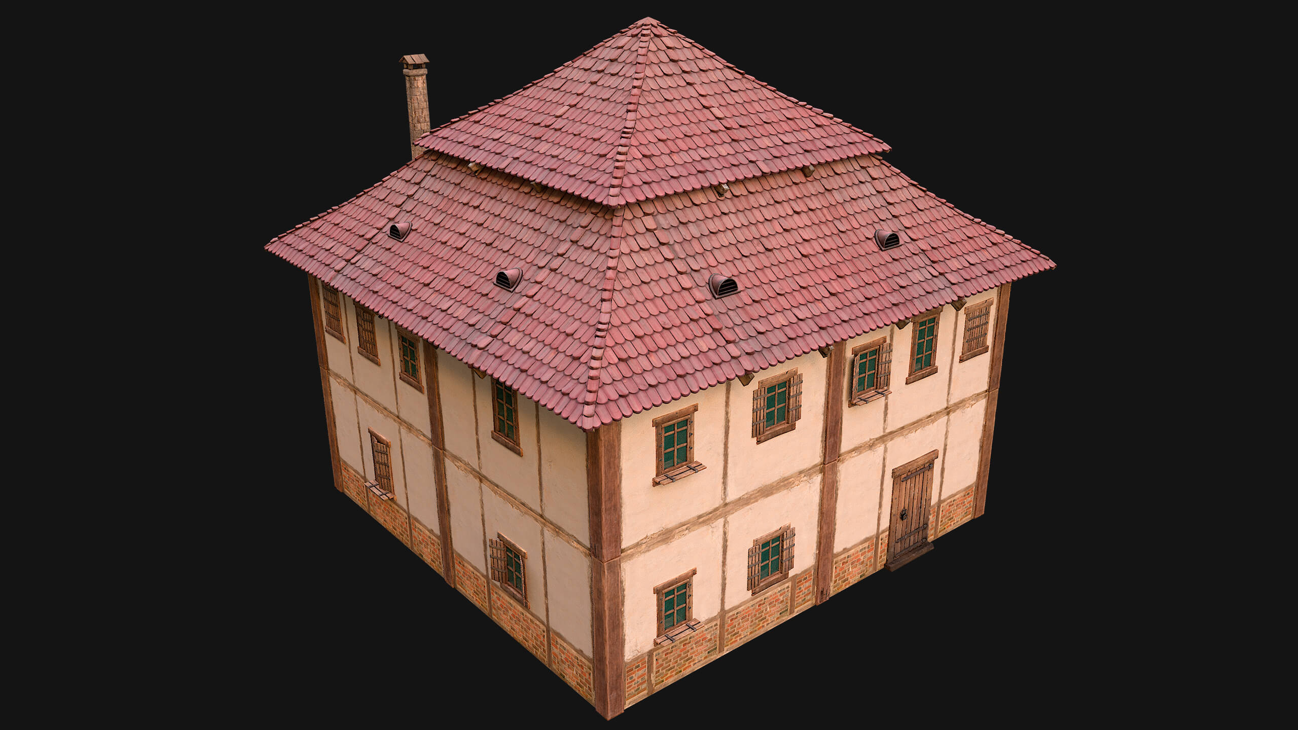 Medieval Two Story House - 3D Model by Dereza