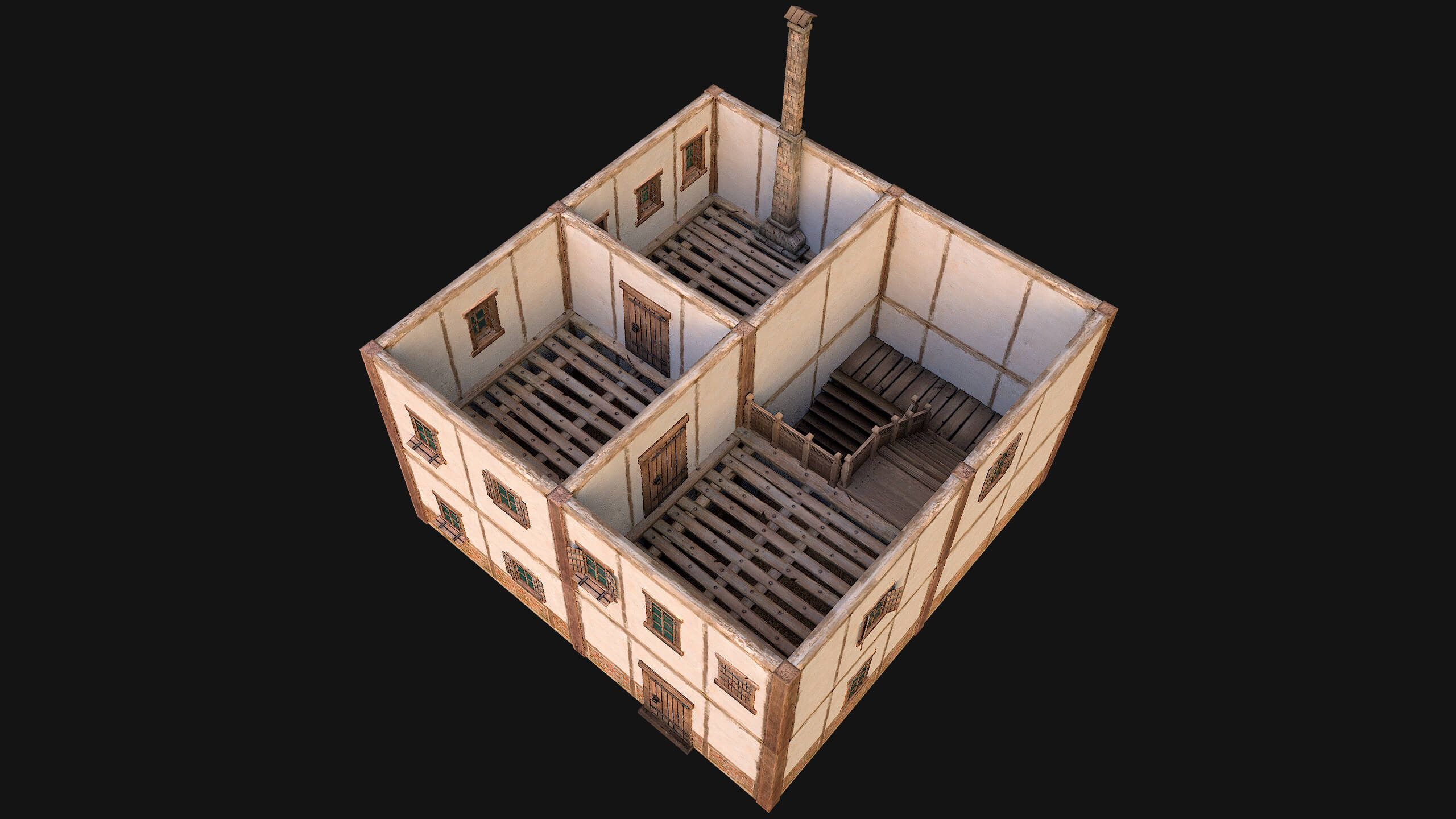 Medieval Two Story House - 3D Model by Dereza