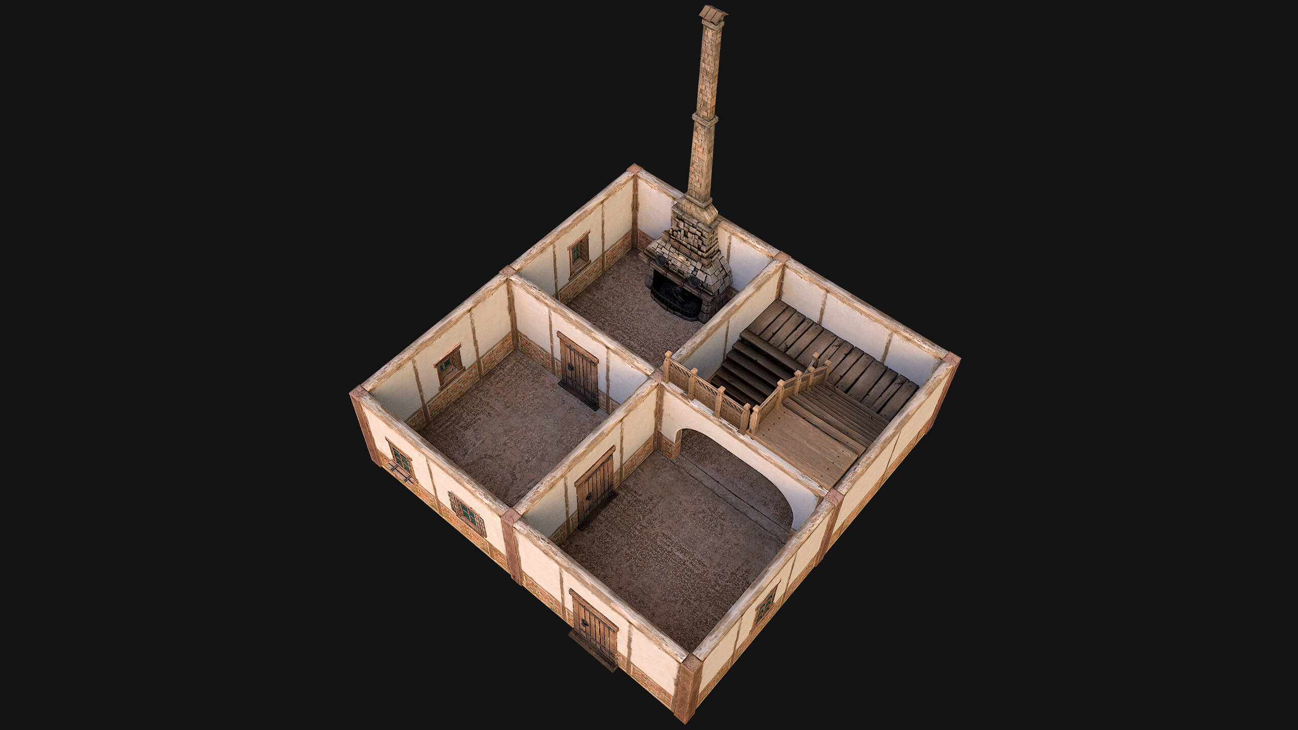 Medieval Two Story House - 3D Model by Dereza