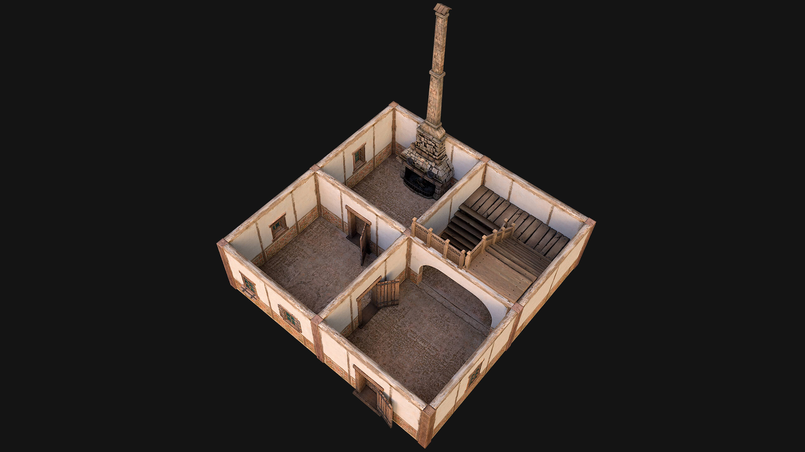 Medieval Two Story House - 3D Model by Dereza