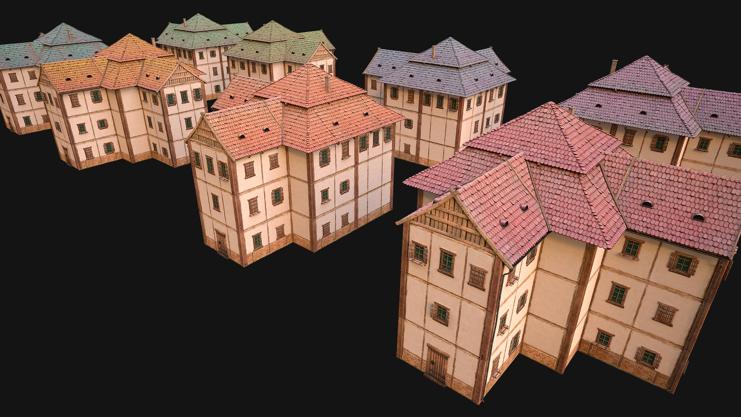Medieval 3-Story Town House 3D Model by Dereza