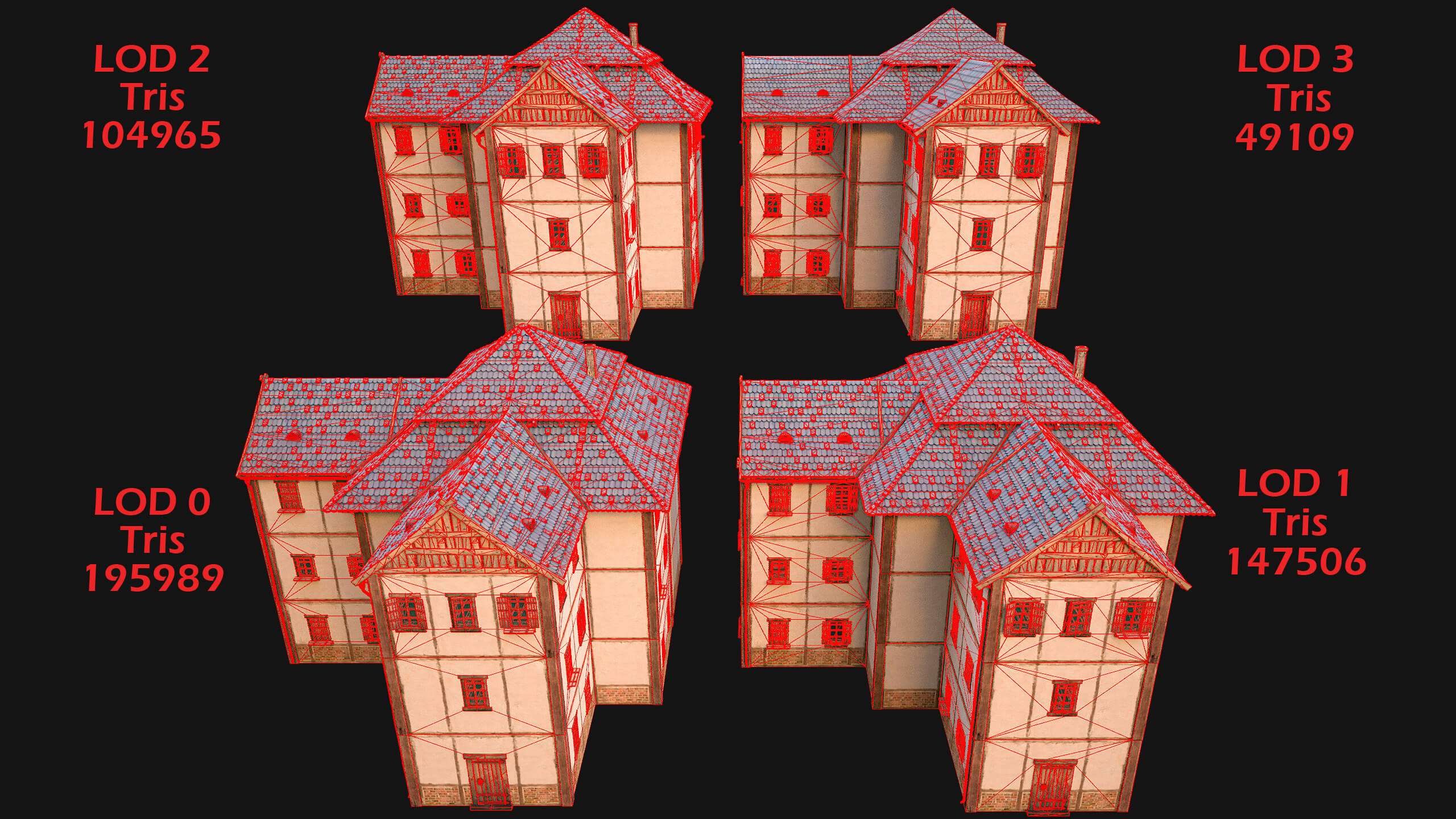 Medieval 3-Story Town House 3D Model by Dereza