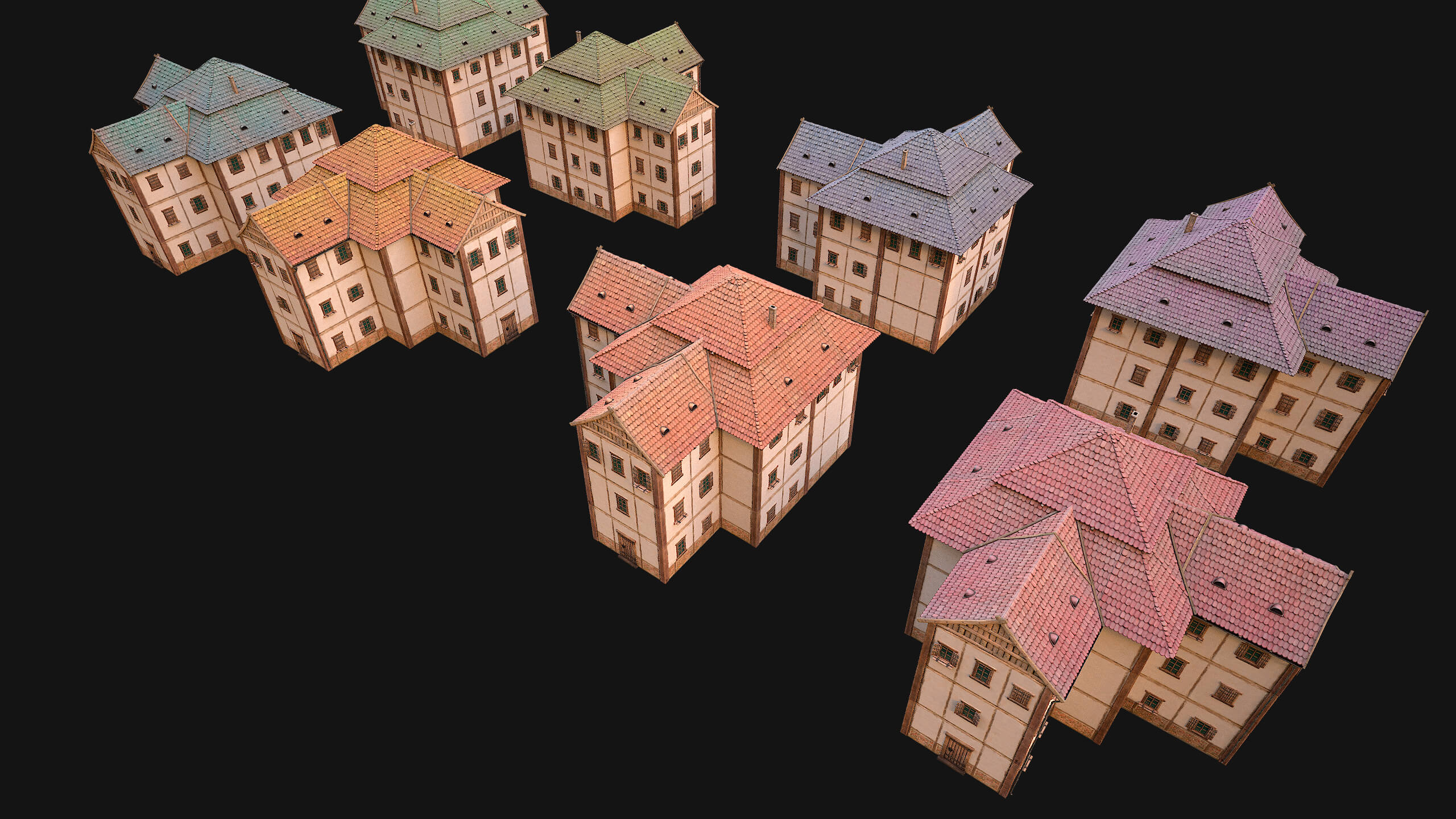 Medieval 3-Story Town House 3D Model by Dereza