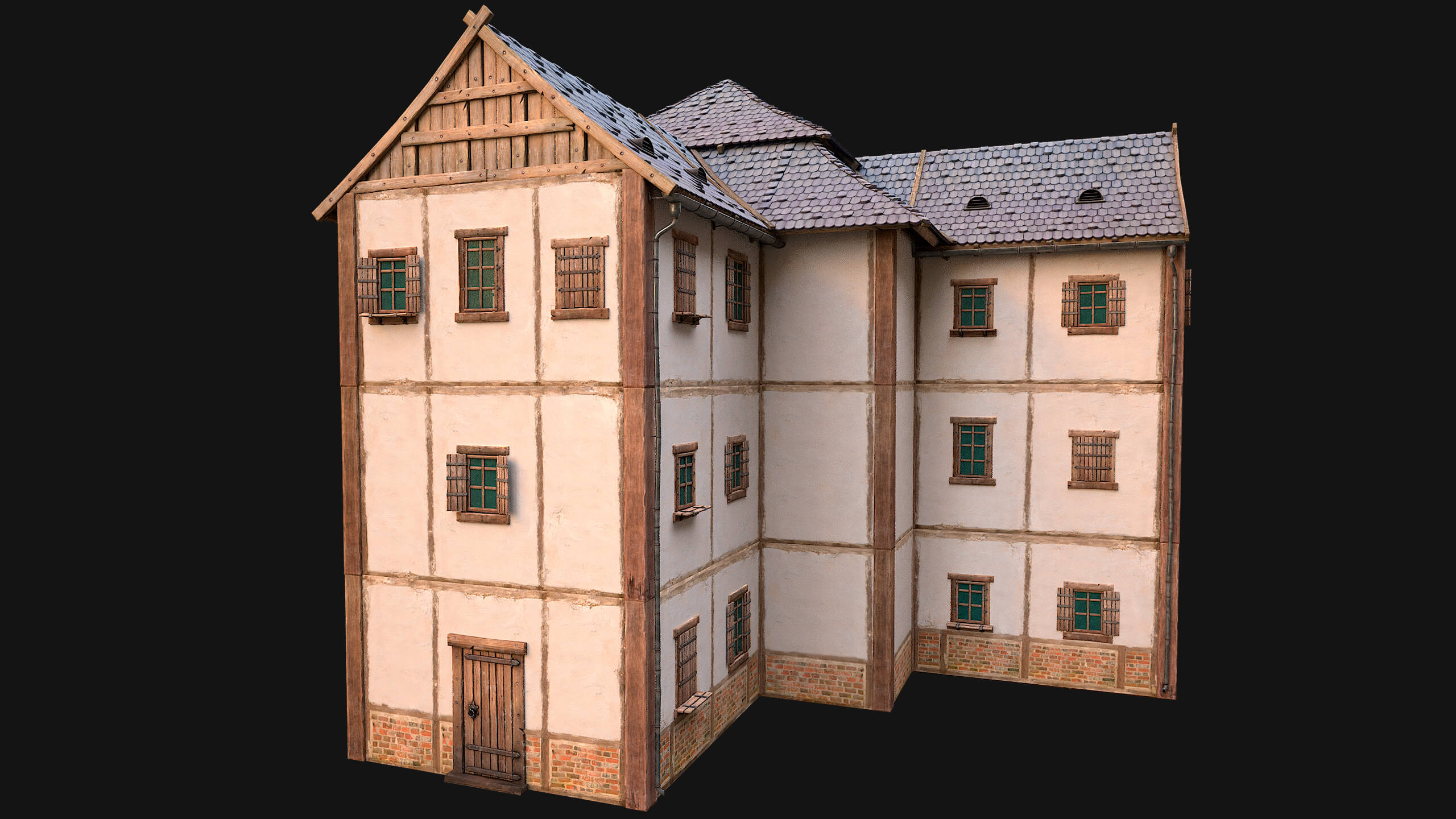 Medieval 3-Story Town House 3D Model by Dereza