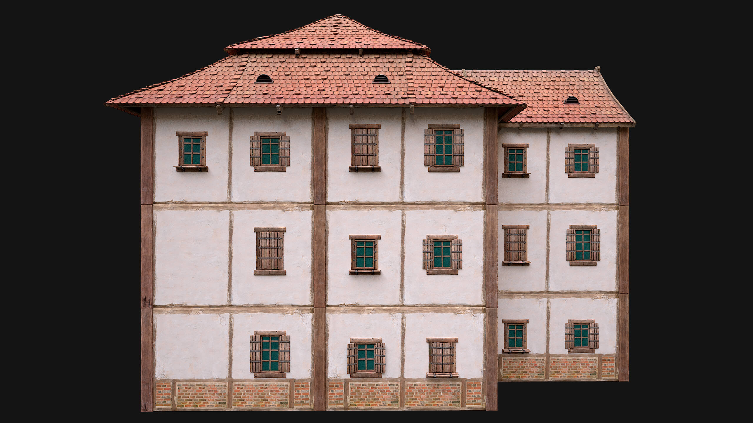 Medieval 3-Story Town House 3D Model by Dereza