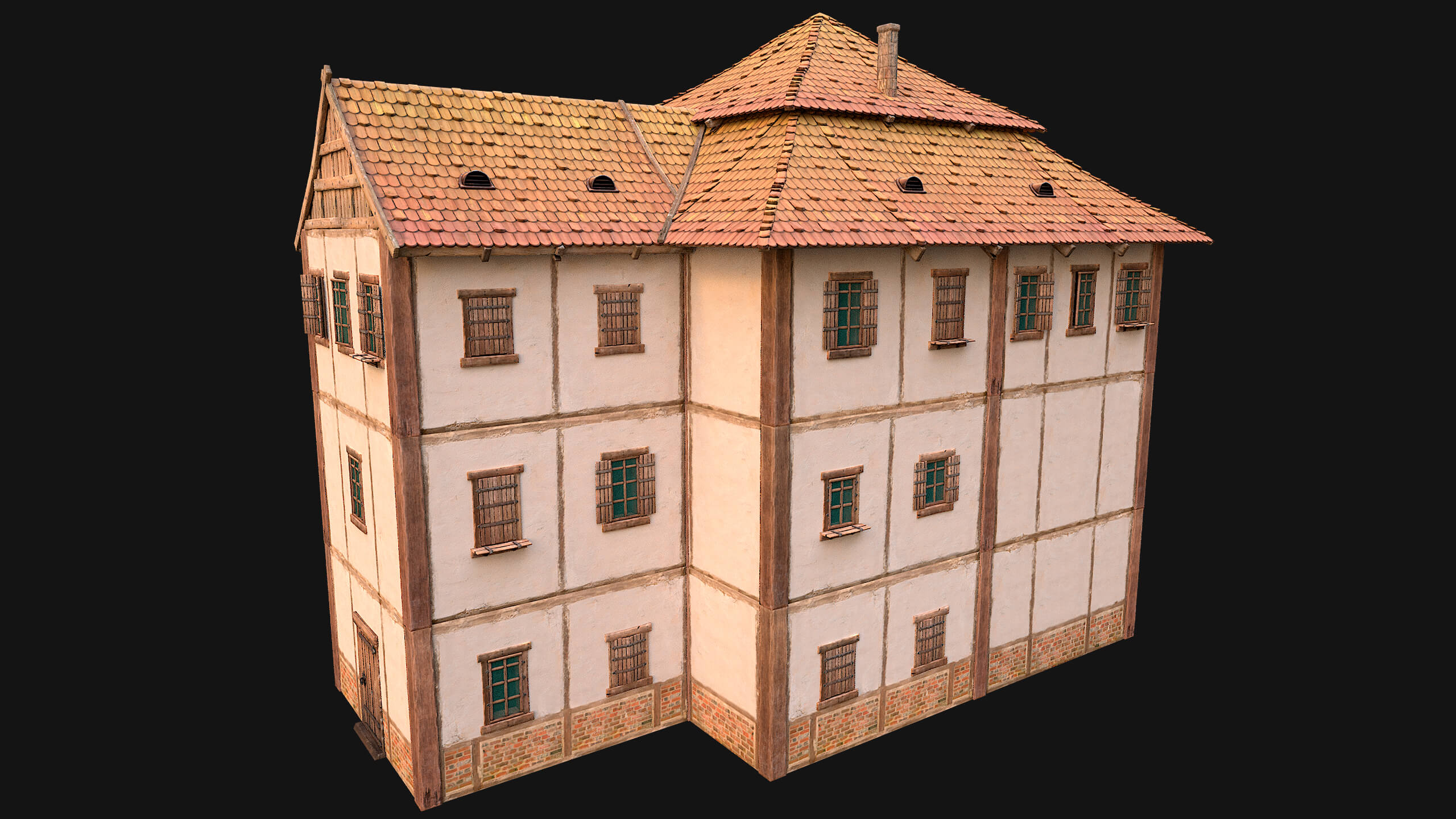 Medieval 3-Story Town House 3D Model by Dereza