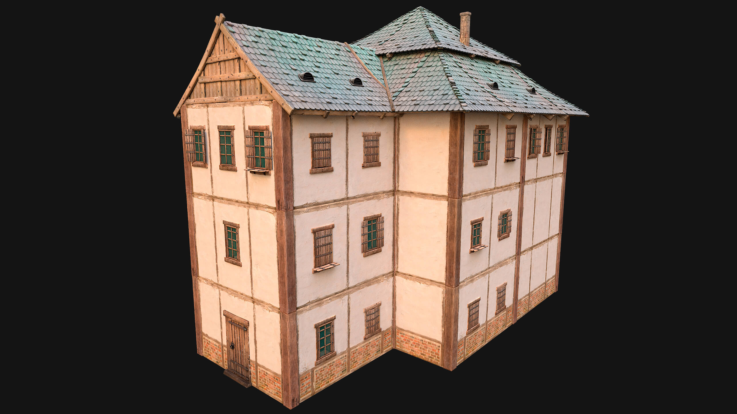 Medieval 3-Story Town House 3D Model by Dereza