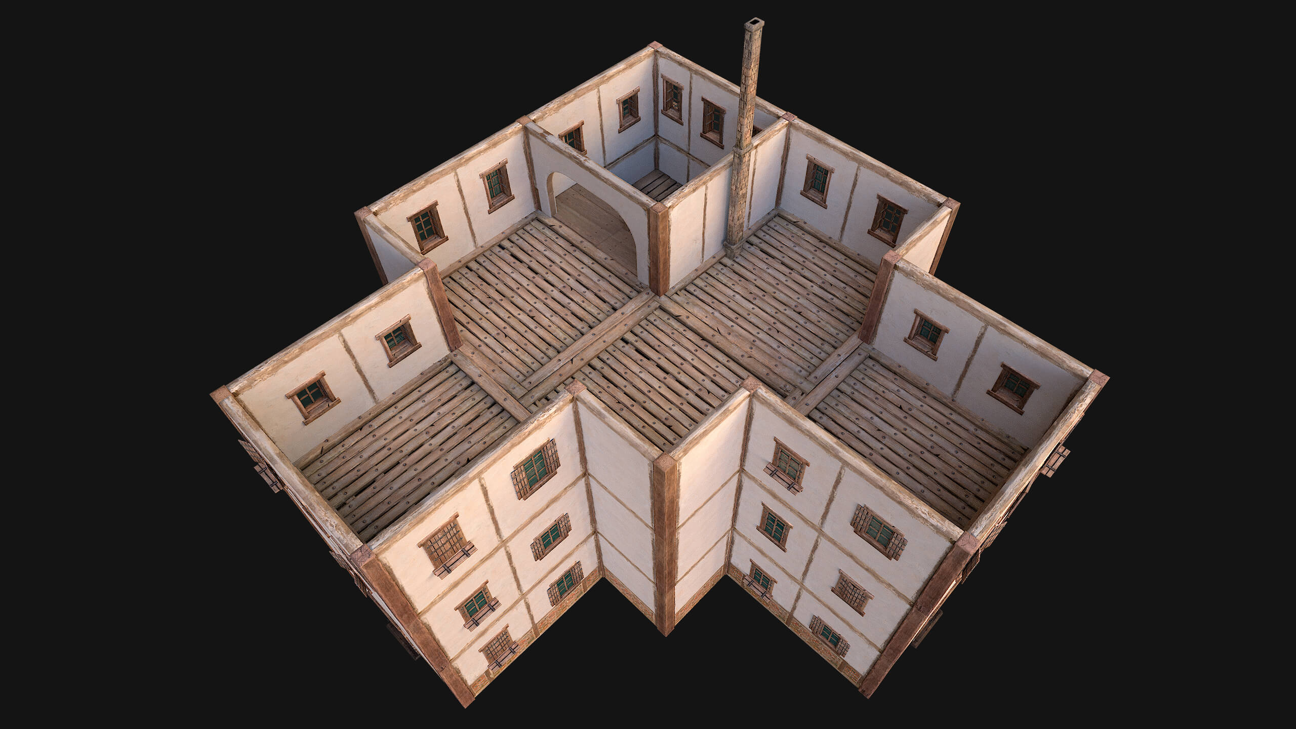 Medieval 3-Story Town House 3D Model by Dereza