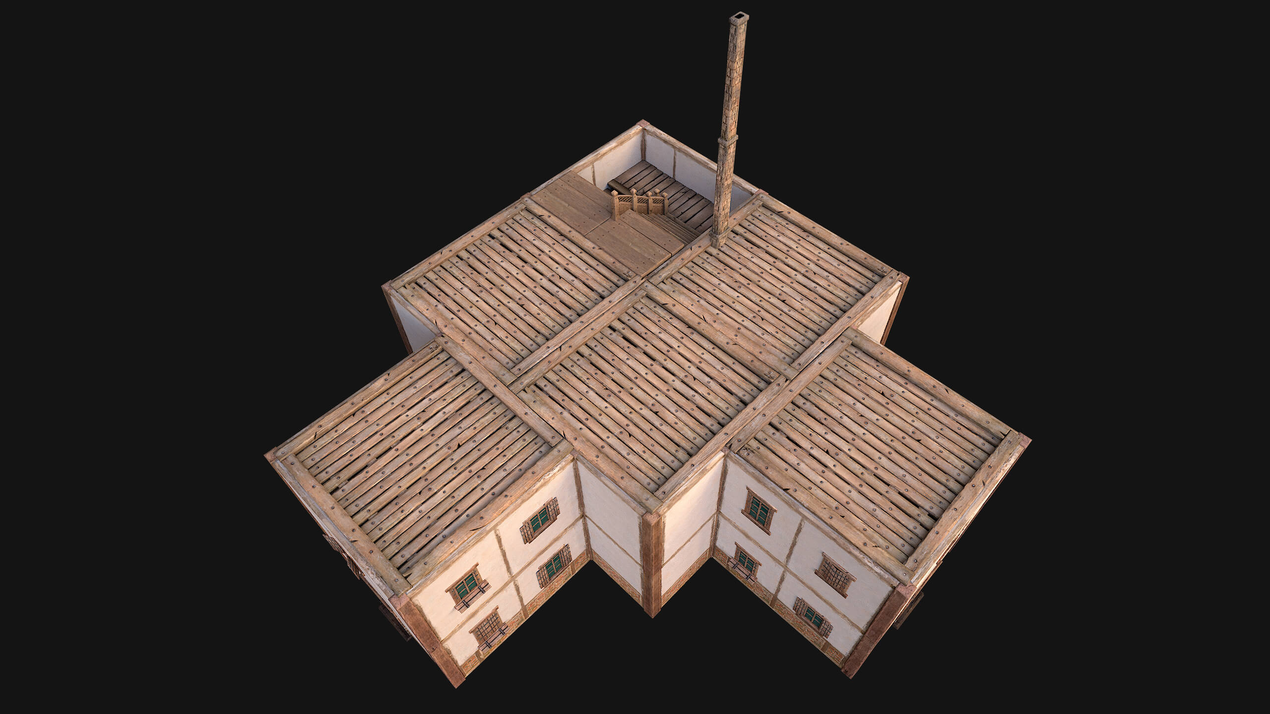 Medieval 3-Story Town House 3D Model by Dereza