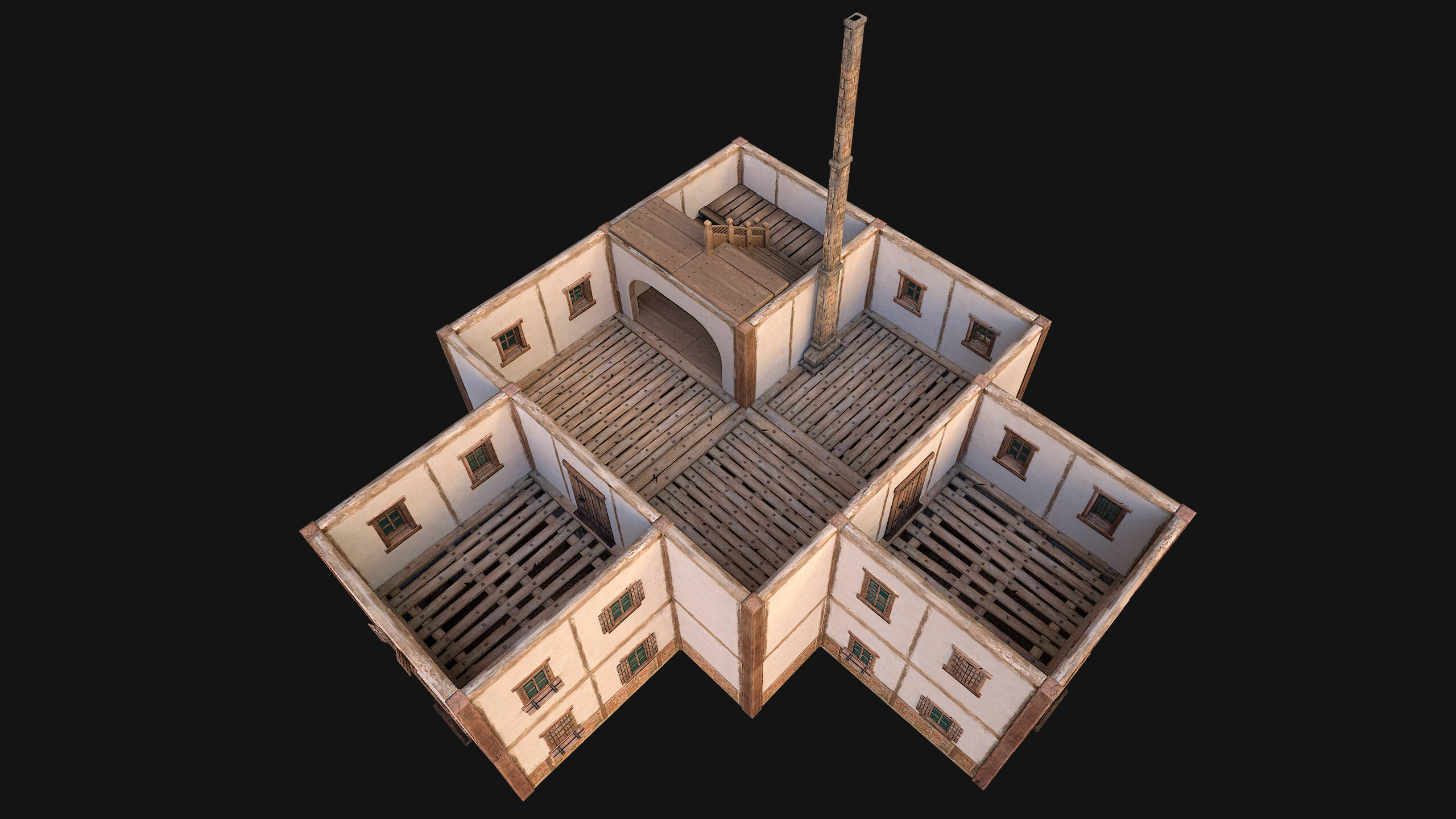 Medieval 3-Story Town House 3D Model by Dereza