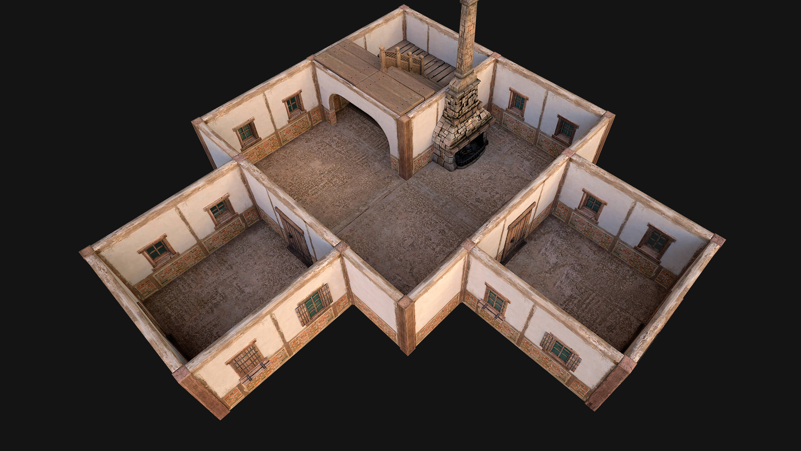 Medieval 3-Story Town House 3D Model by Dereza