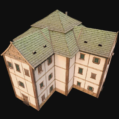 Medieval 3-Story Town House 3D Model by Dereza