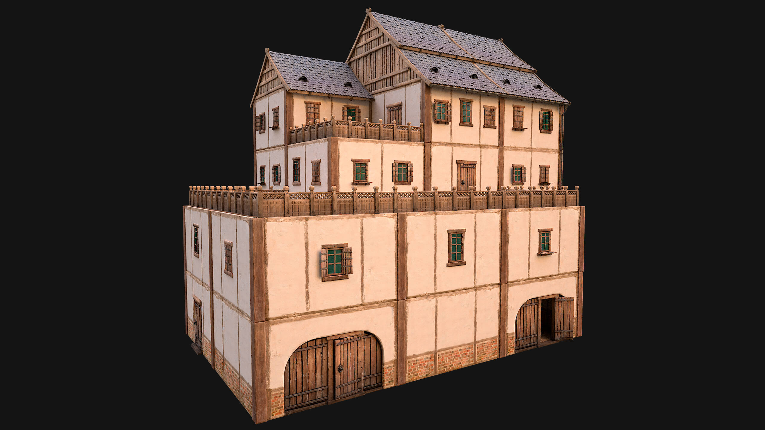 Medieval Skyscraper House With Barn - 3D Model by Dereza