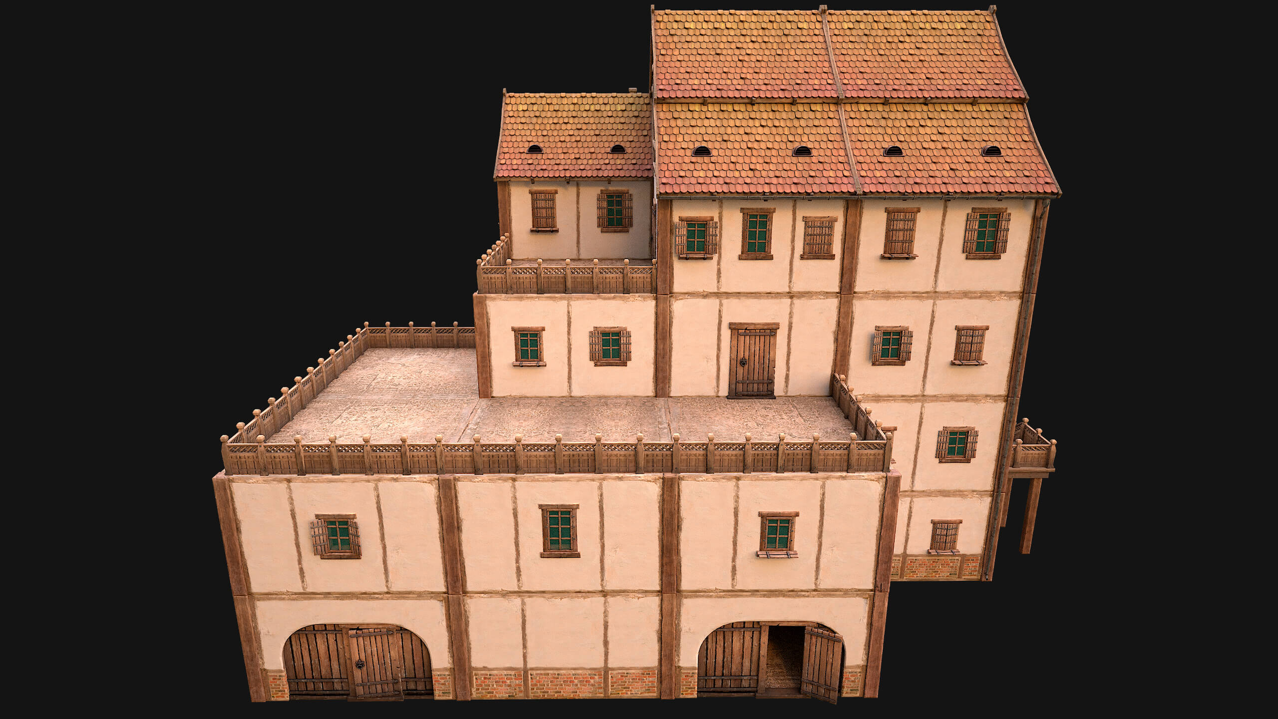 Medieval Skyscraper House With Barn - 3D Model by Dereza