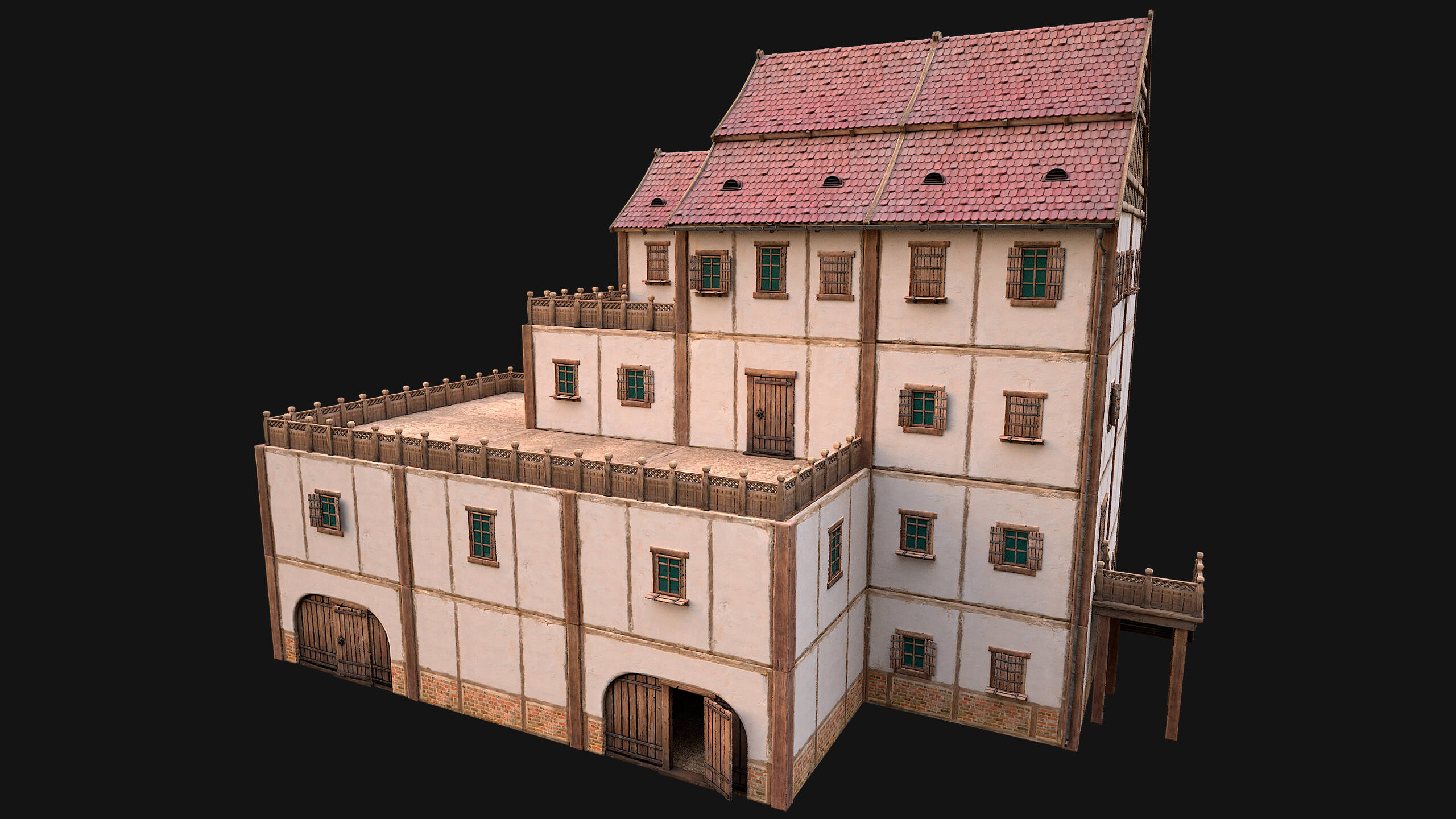 Medieval Skyscraper House With Barn - 3D Model by Dereza