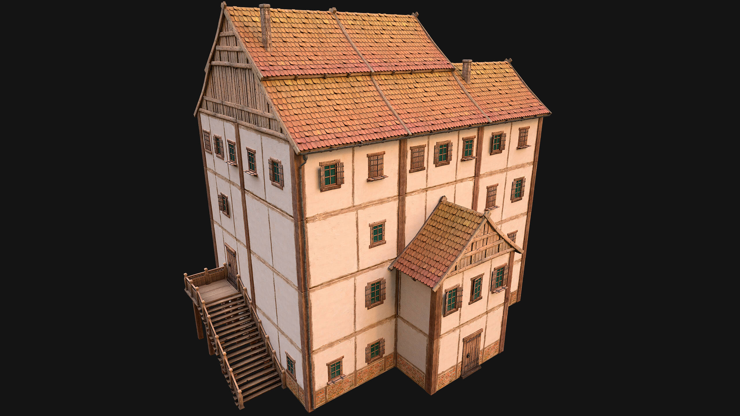Medieval Skyscraper House With Barn - 3D Model by Dereza