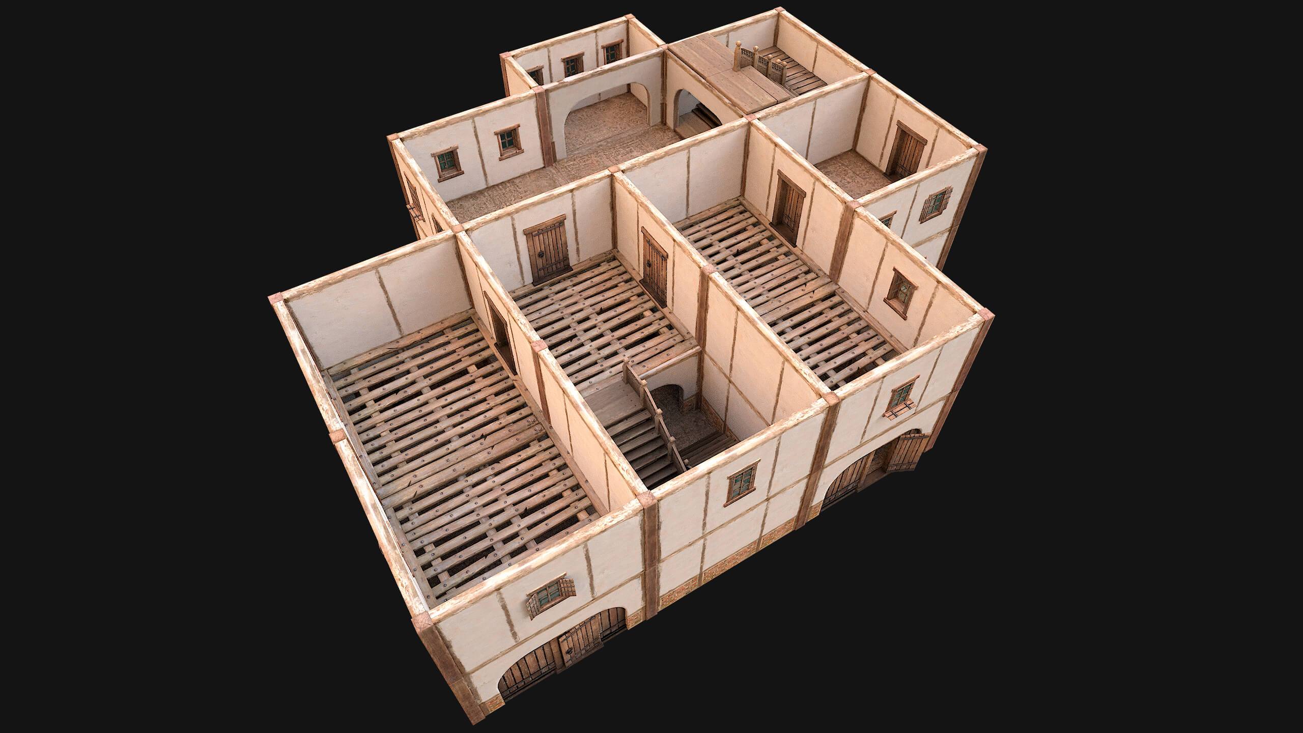 Medieval House With Barn - 3D Model by Dereza