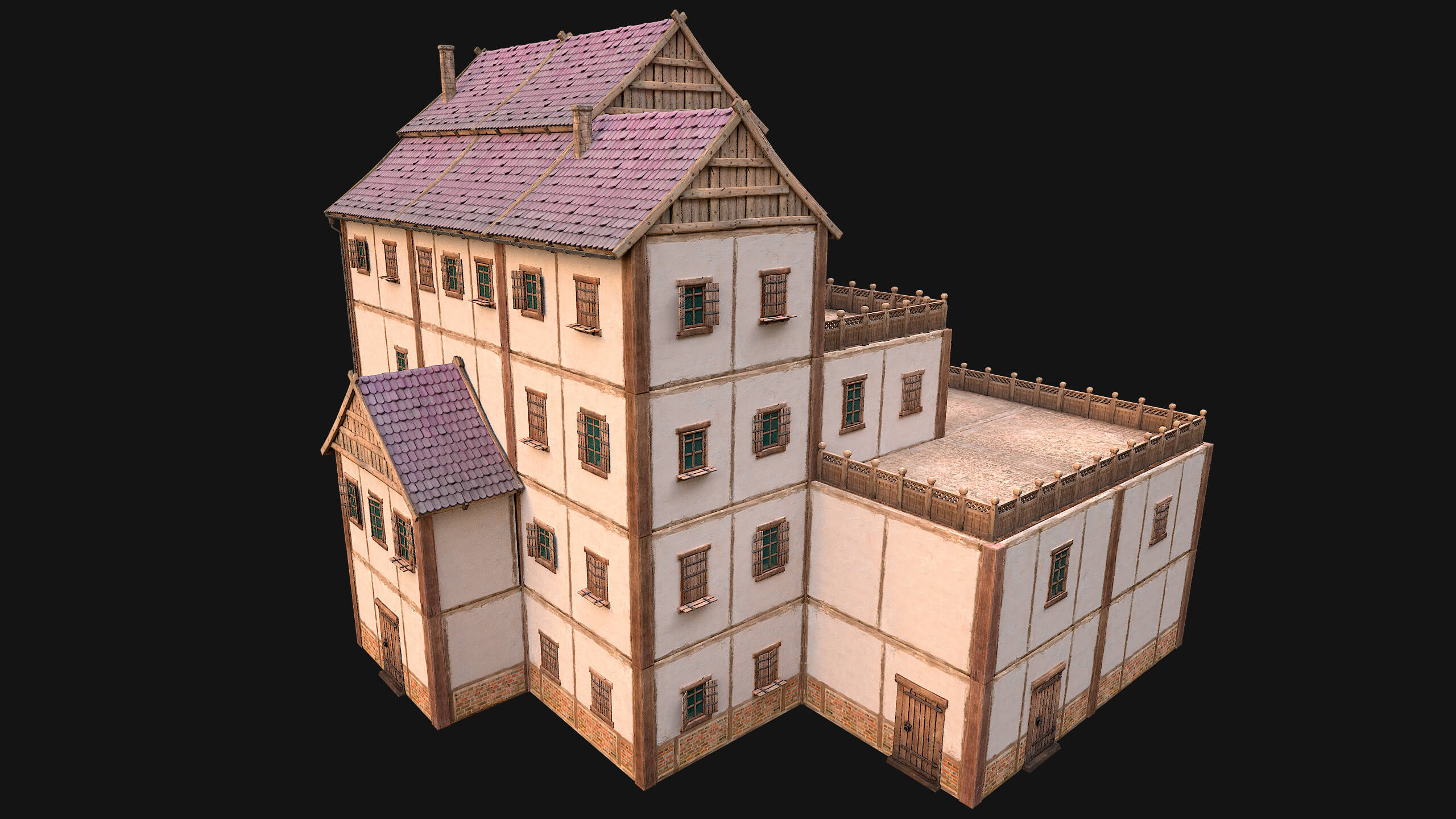 Medieval Skyscraper House With Barn - 3D Model by Dereza
