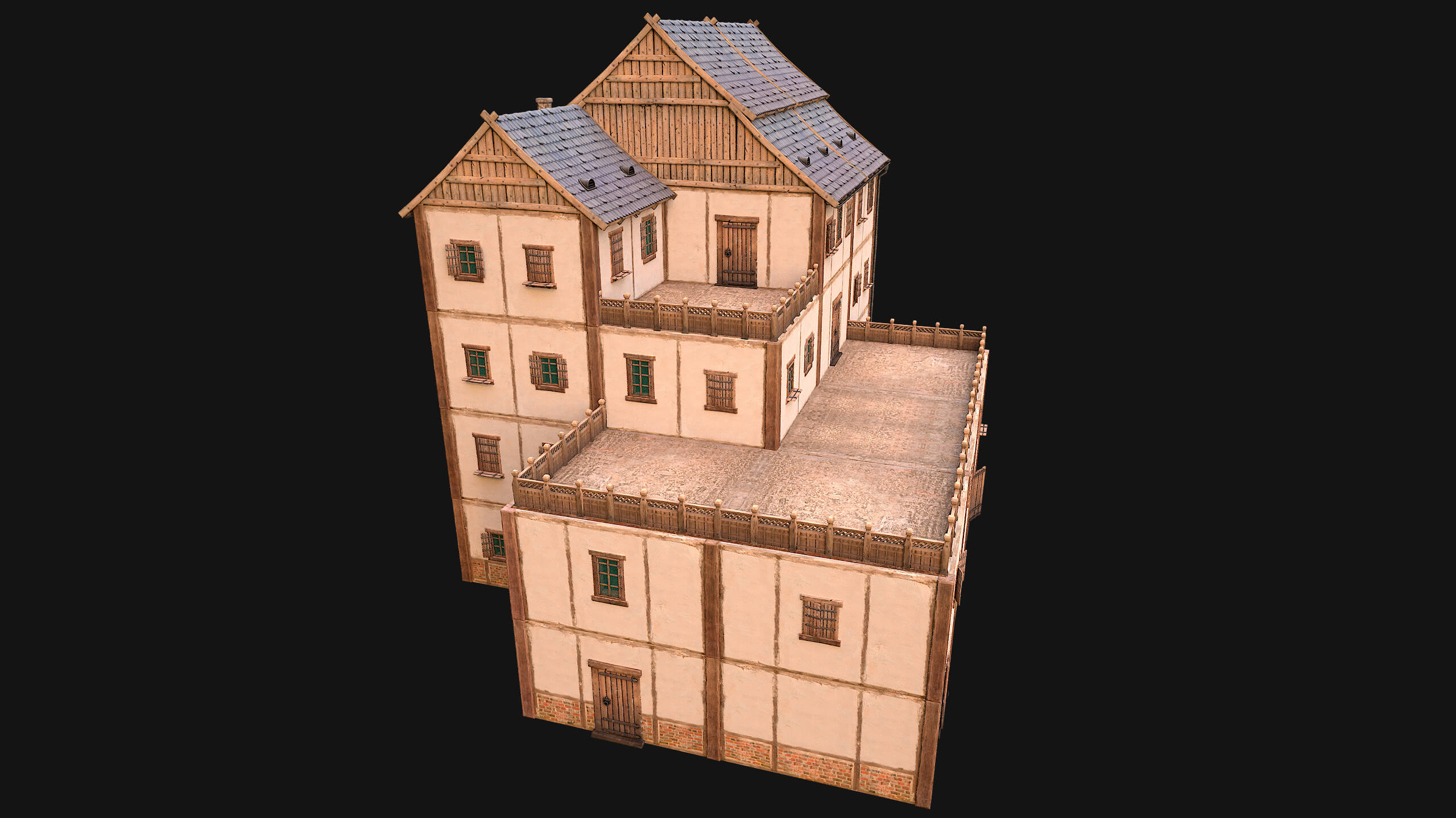 Medieval Skyscraper House With Barn - 3D Model by Dereza