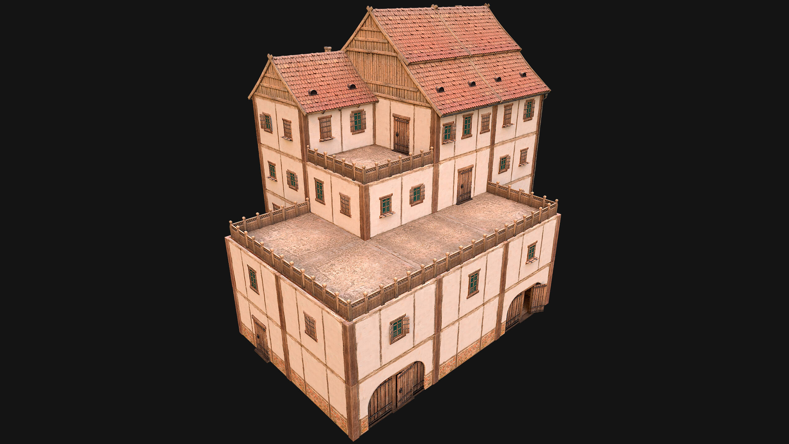 Medieval Skyscraper House With Barn - 3D Model by Dereza