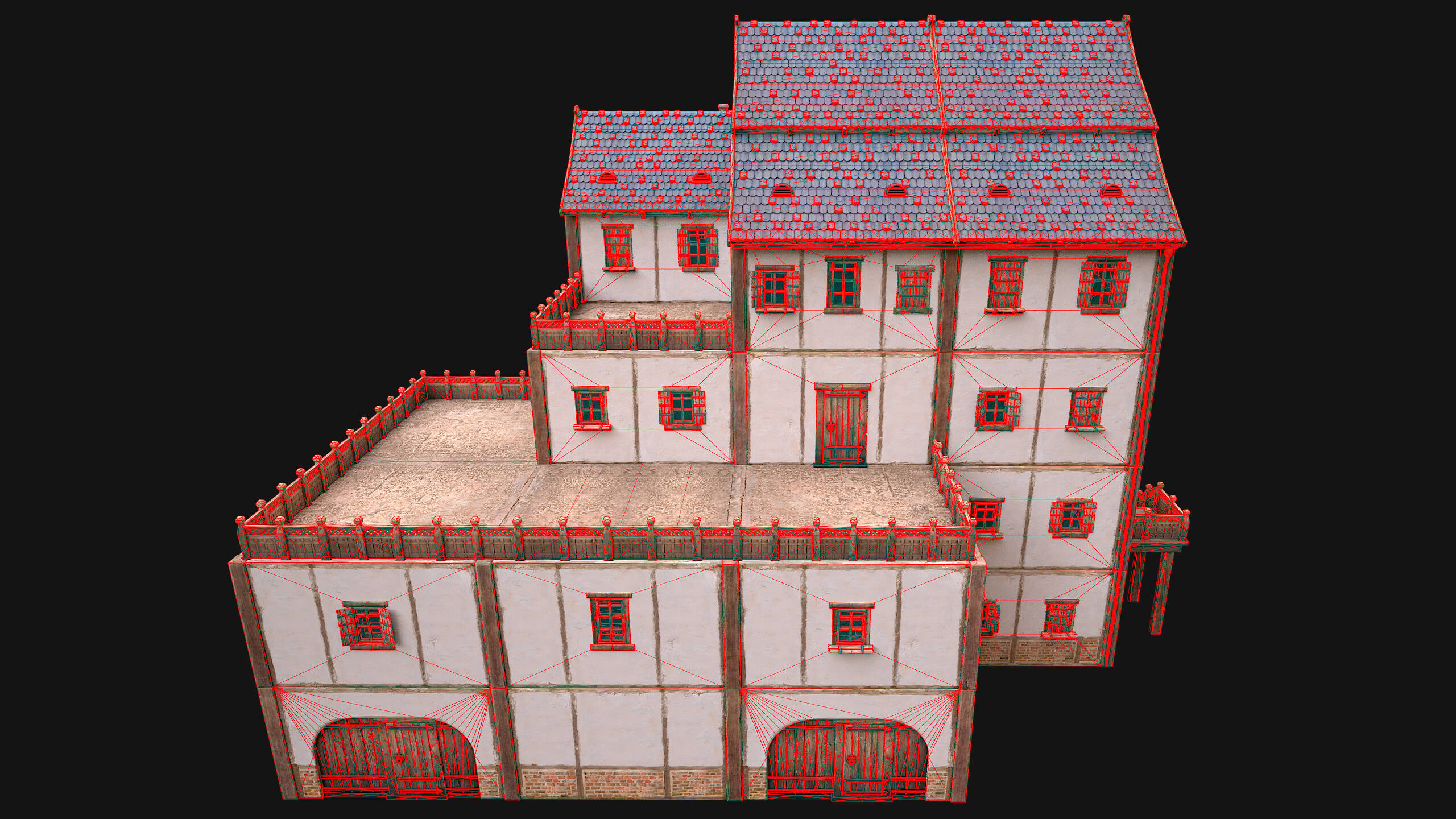 Medieval House With Barn - 3D Model by Dereza