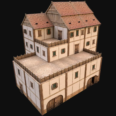 Medieval House With Barn - 3D Model by Dereza