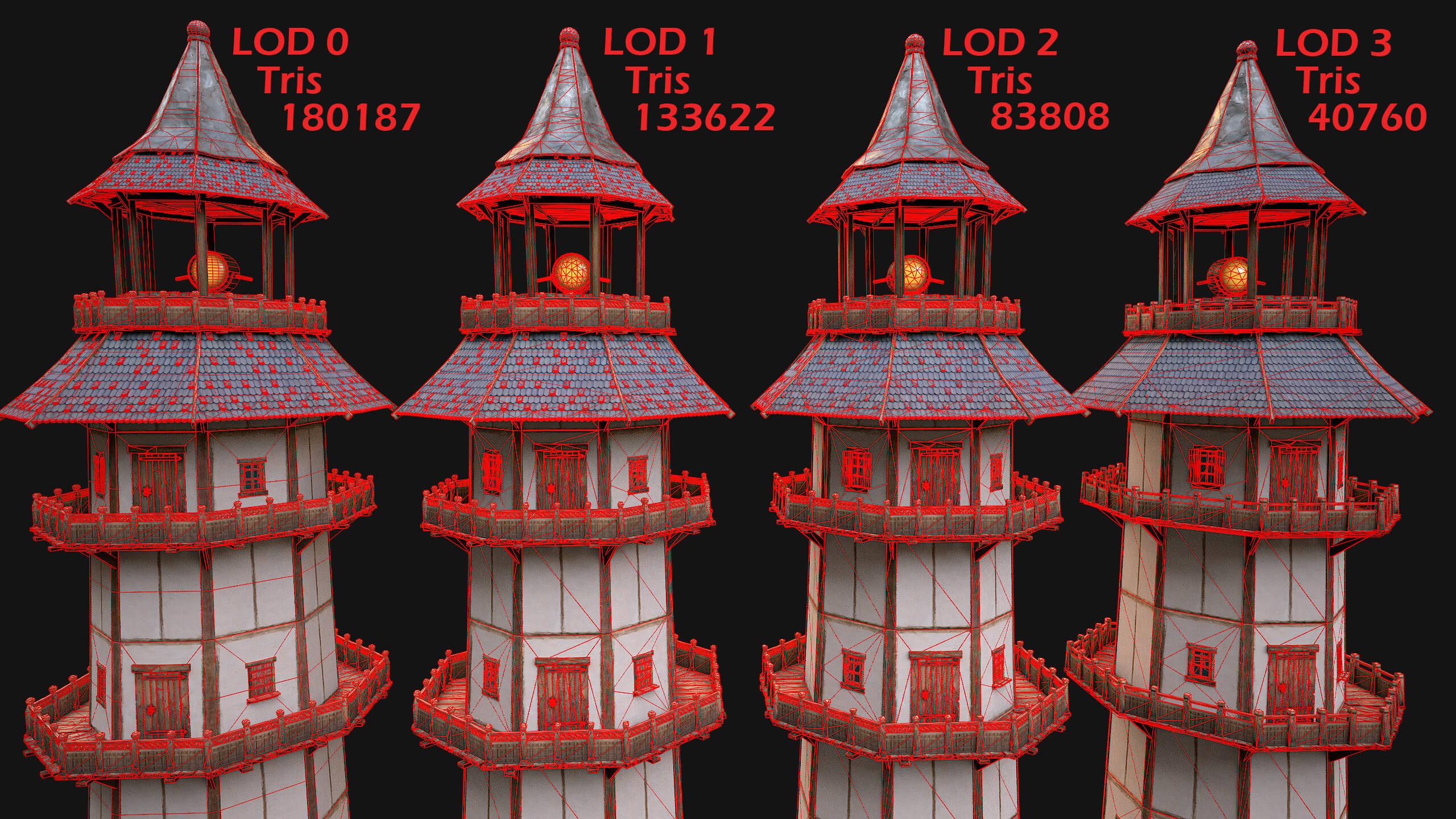 Medieval Lighthouse Tower With Interior - 3D Model by Dereza