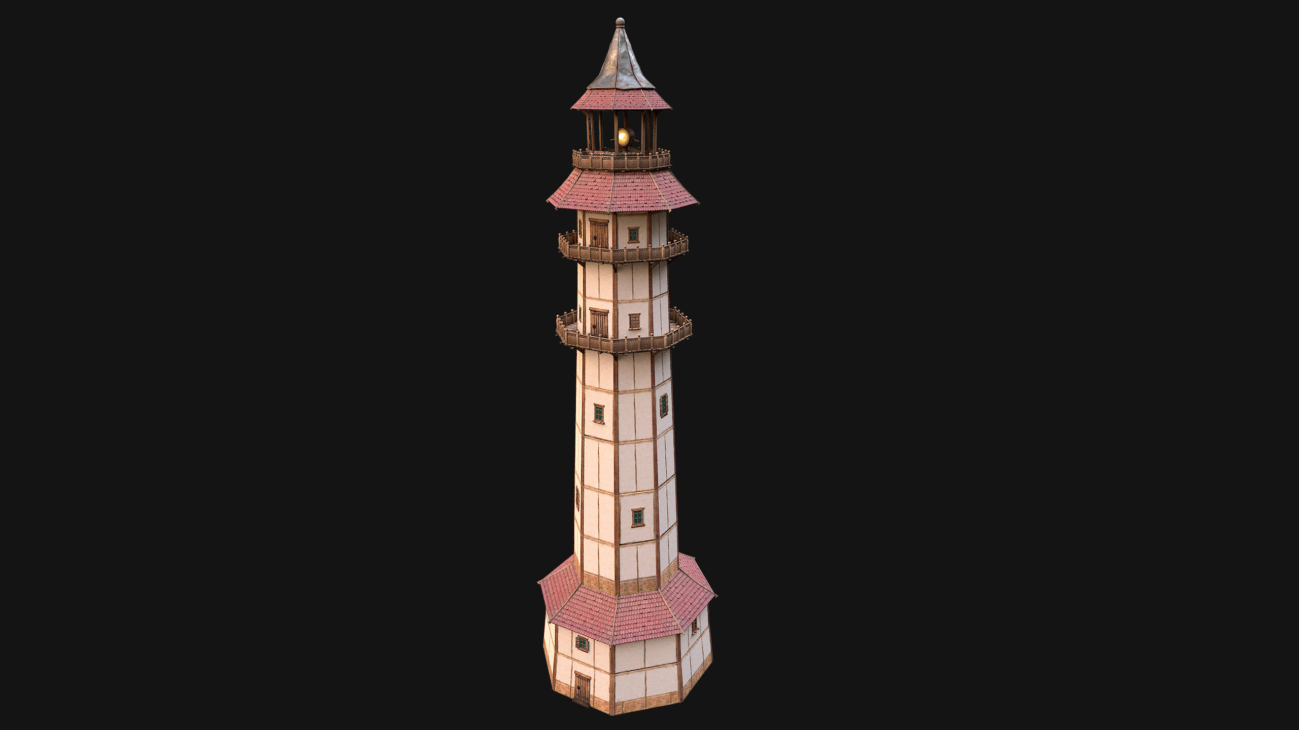 Medieval Lighthouse Tower With Interior - 3D Model by Dereza