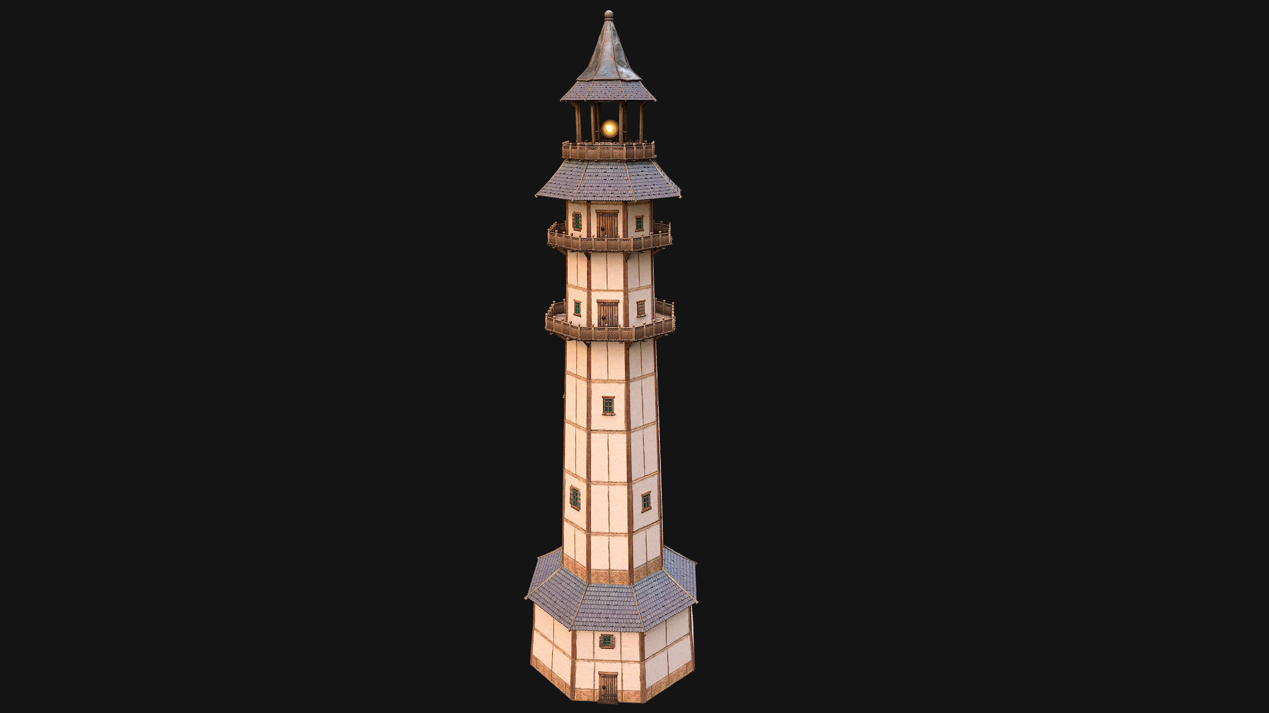 Medieval Lighthouse Tower With Interior - 3D Model by Dereza