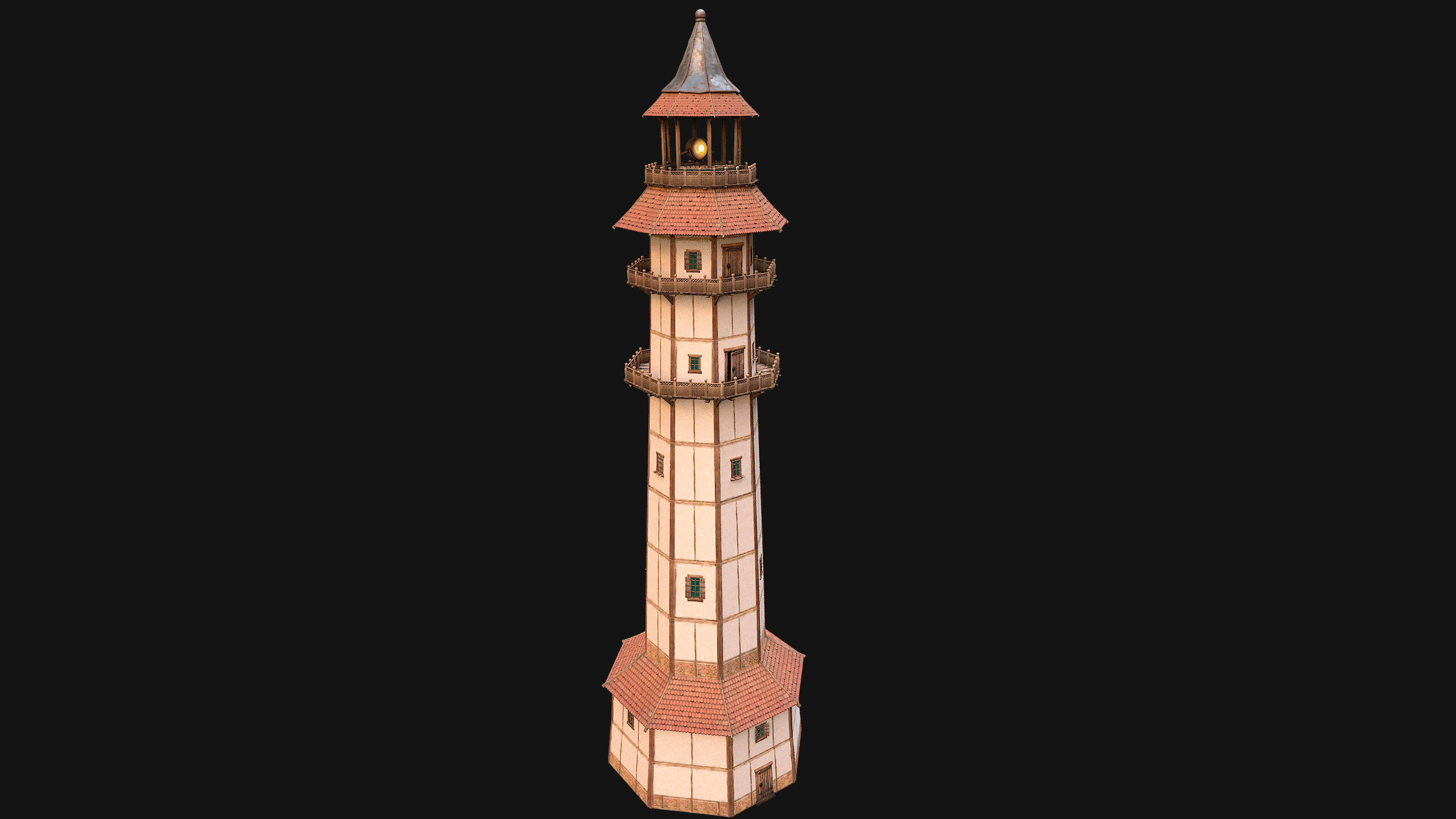 Medieval Lighthouse Tower With Interior - 3D Model by Dereza