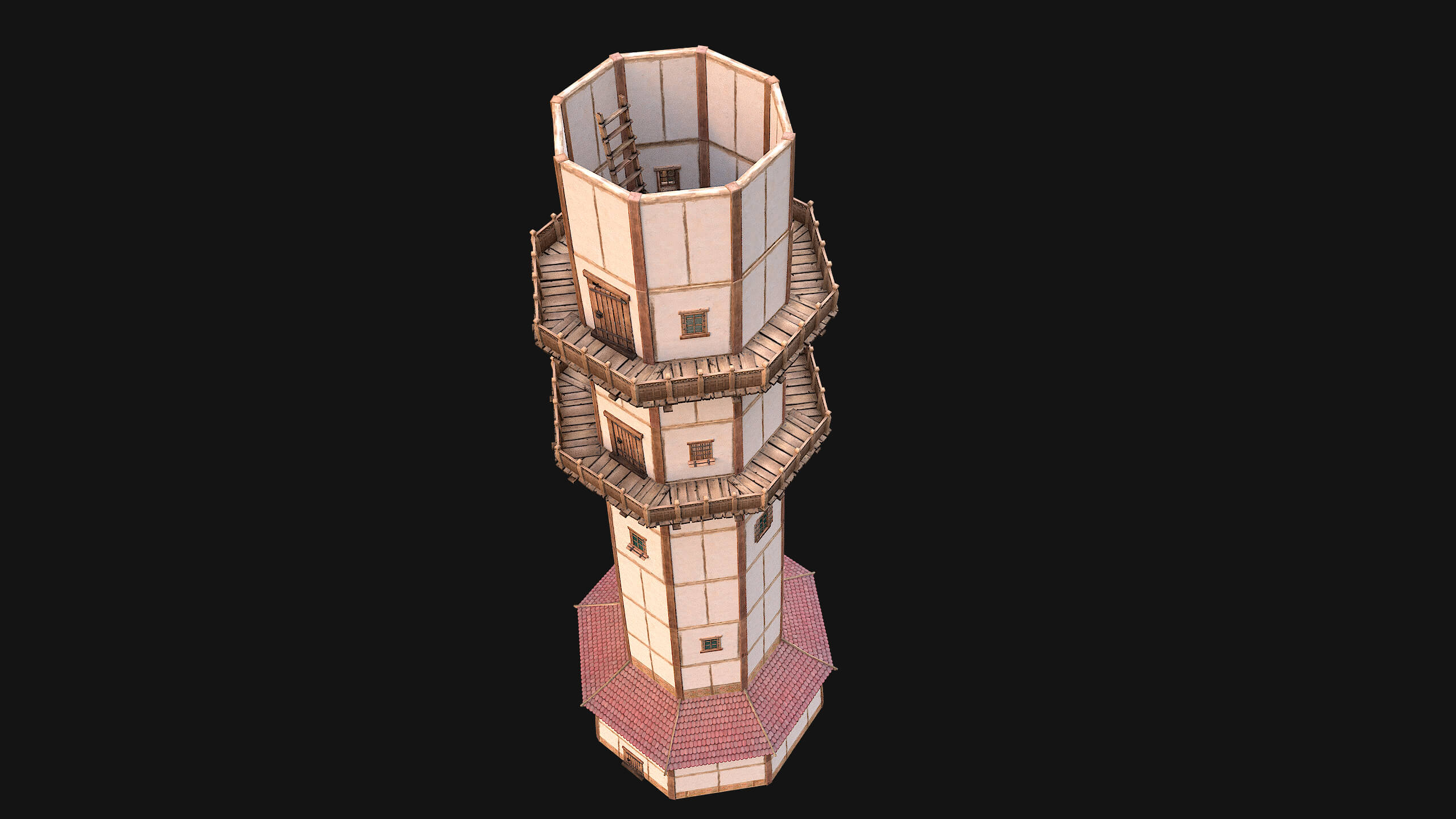 Medieval Lighthouse Tower With Interior - 3D Model by Dereza