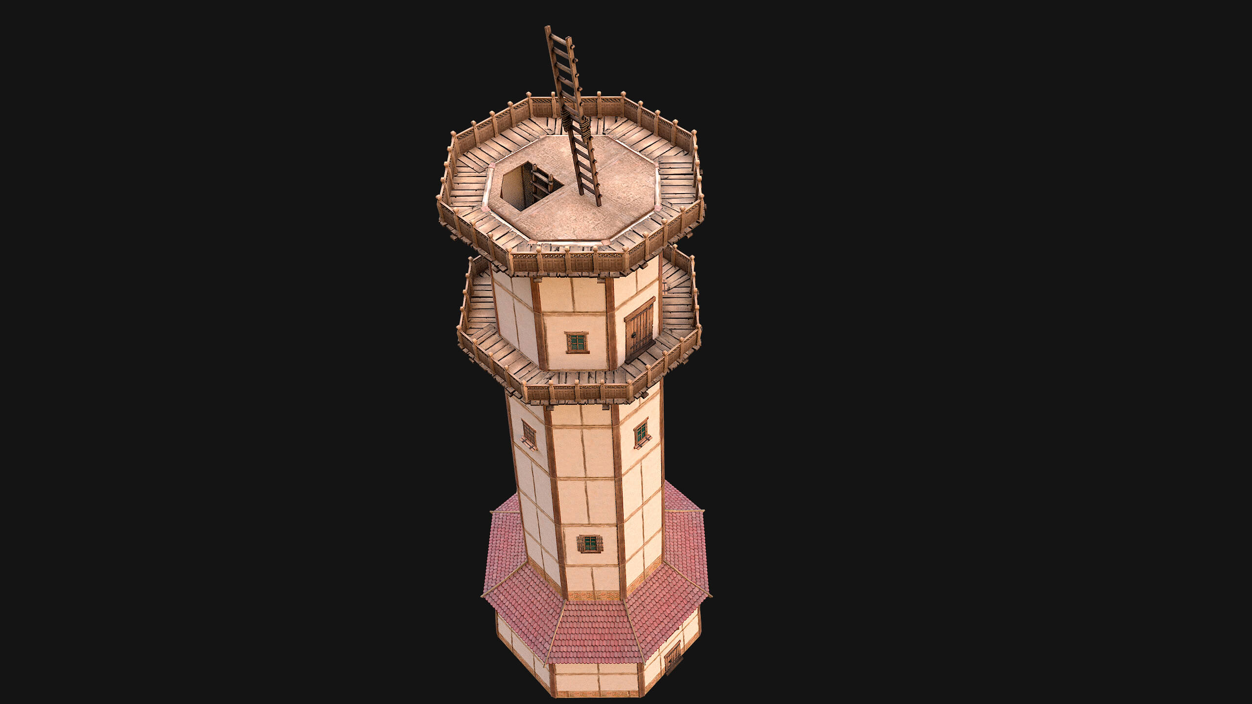 Medieval Lighthouse Tower With Interior - 3D Model by Dereza