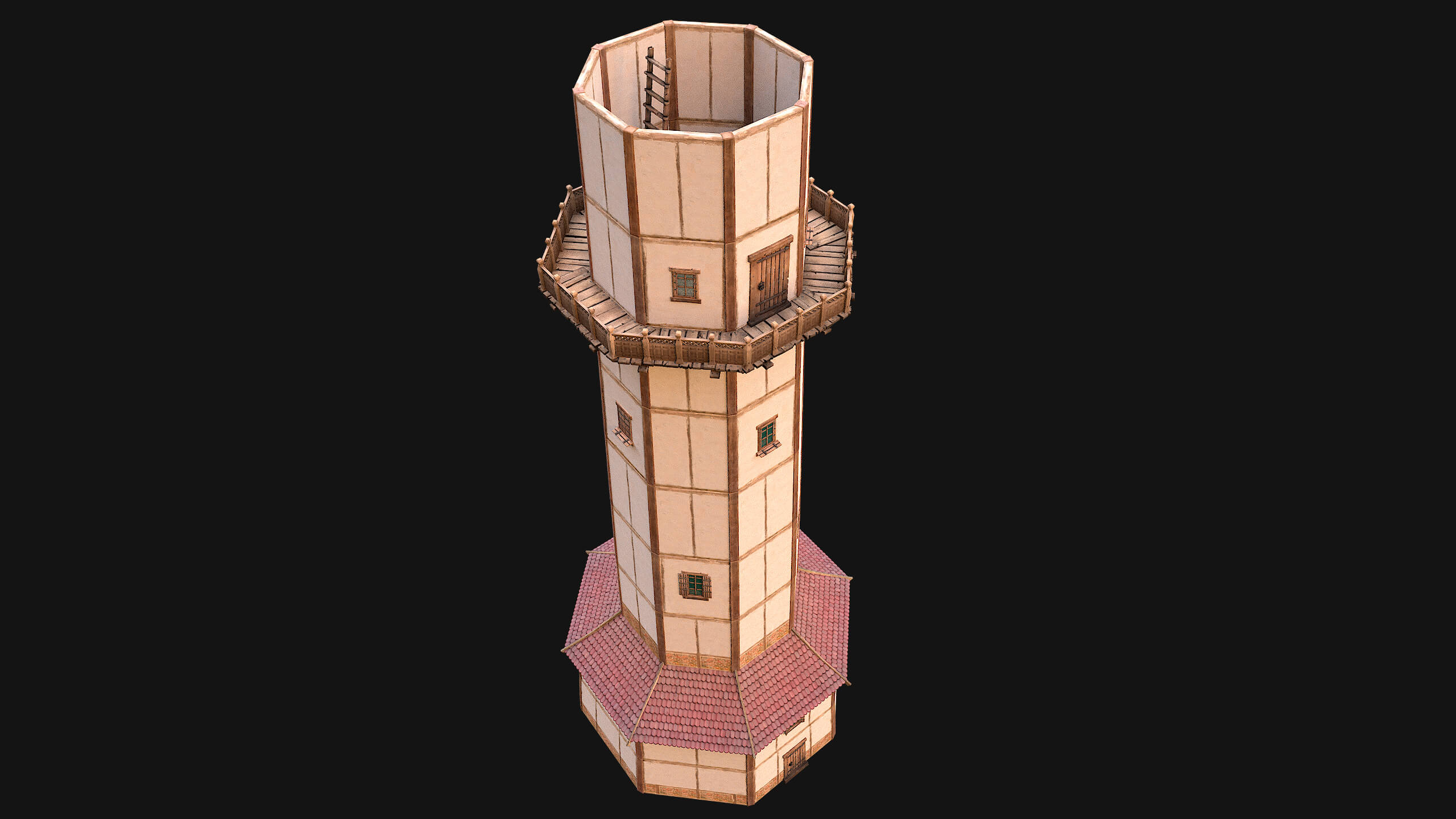 Medieval Lighthouse Tower With Interior - 3D Model by Dereza