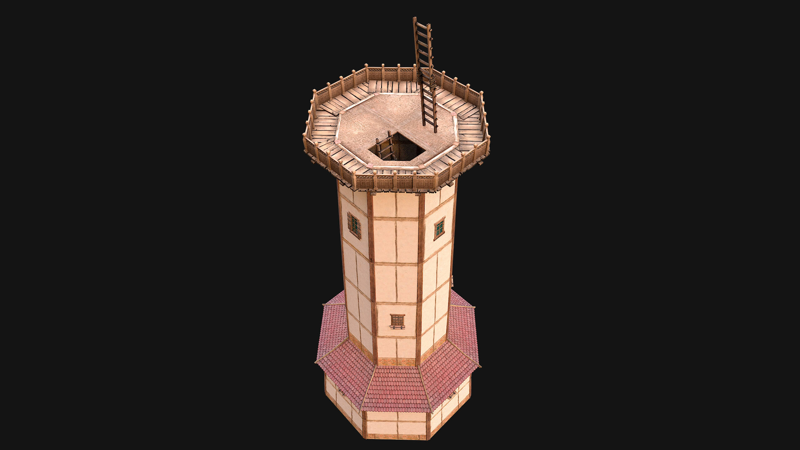 Medieval Lighthouse Tower With Interior - 3D Model by Dereza